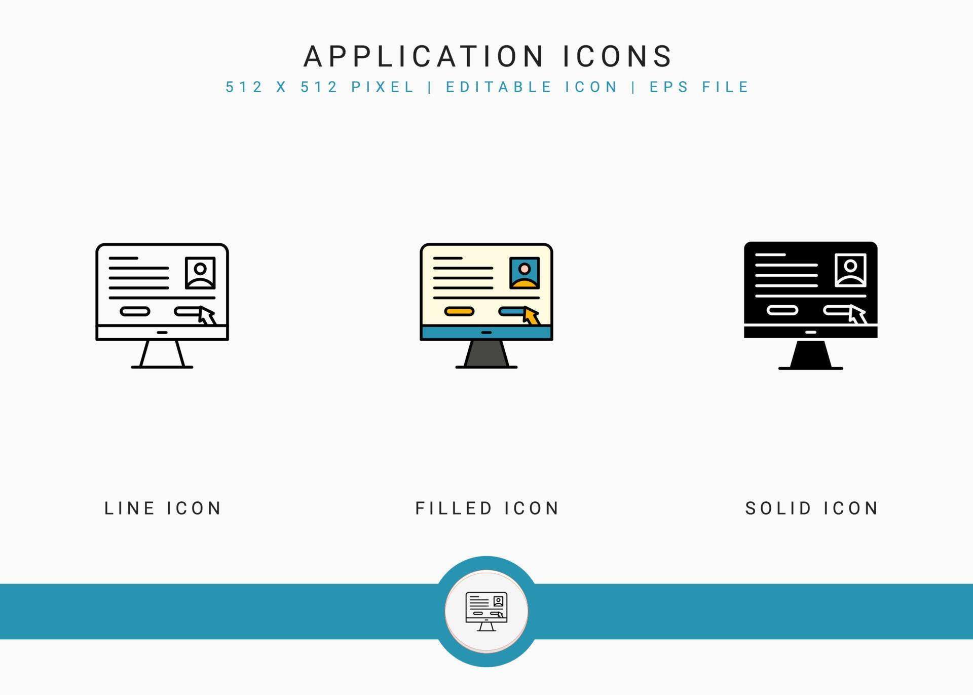 Application icons set vector illustration with solid icon line style ...