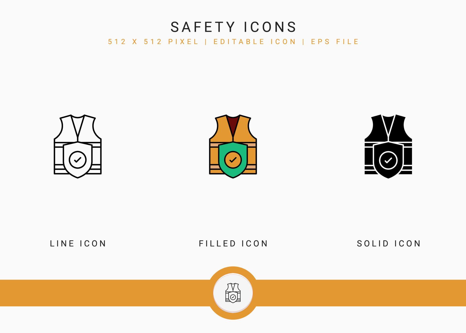 Safety icons set vector illustration with solid icon line style. Secure ...