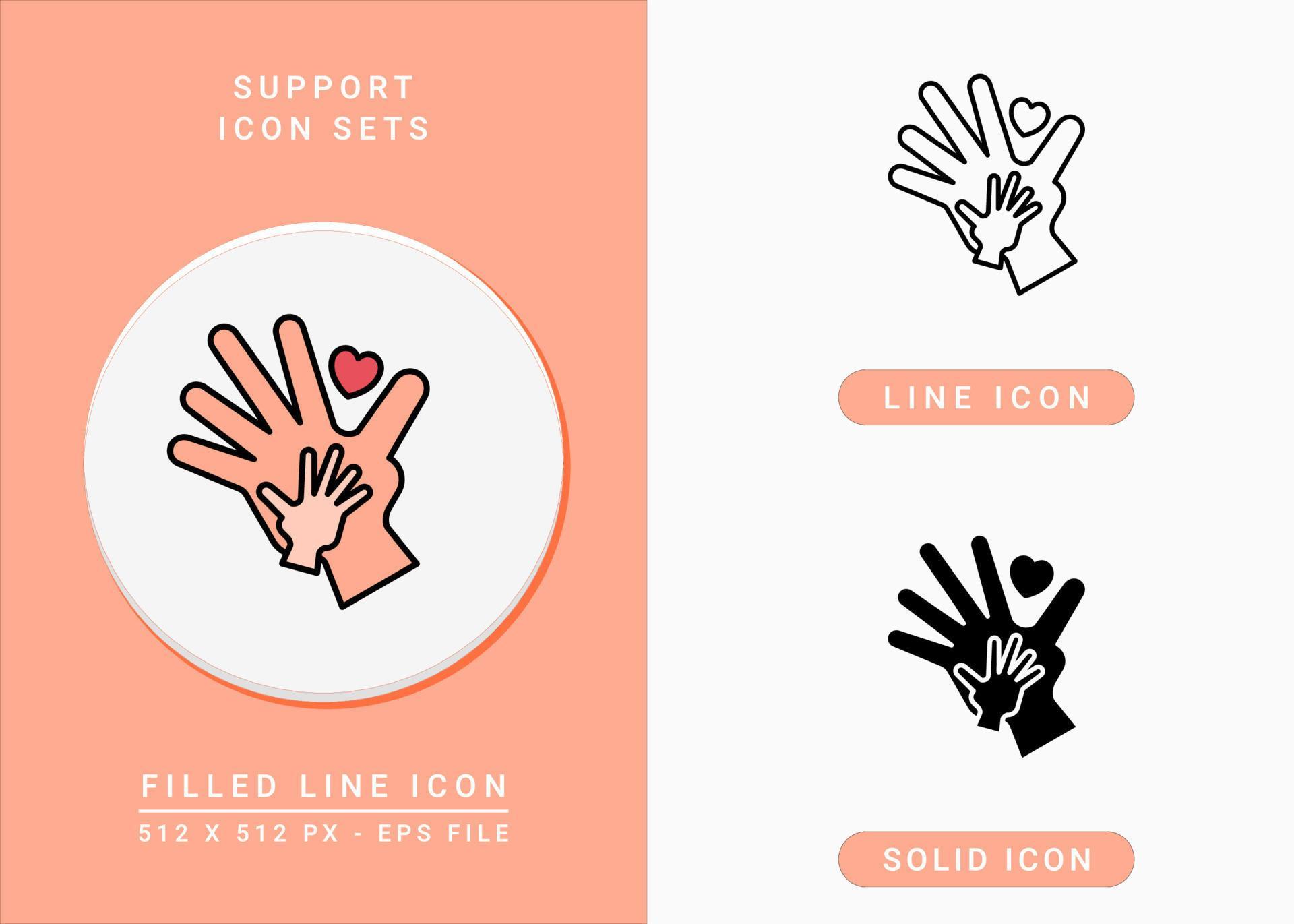 Support icons set vector illustration with solid icon line style ...