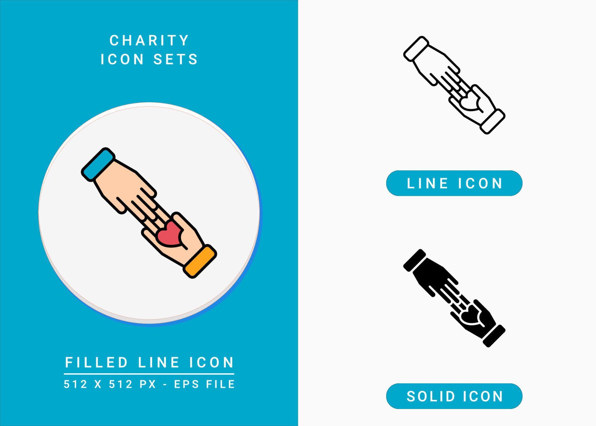 Charity icons set vector illustration with solid icon line style. Care ...