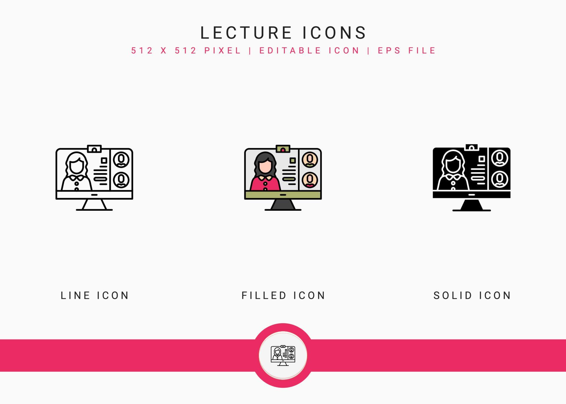 Lecture icons set vector illustration with solid icon line style ...