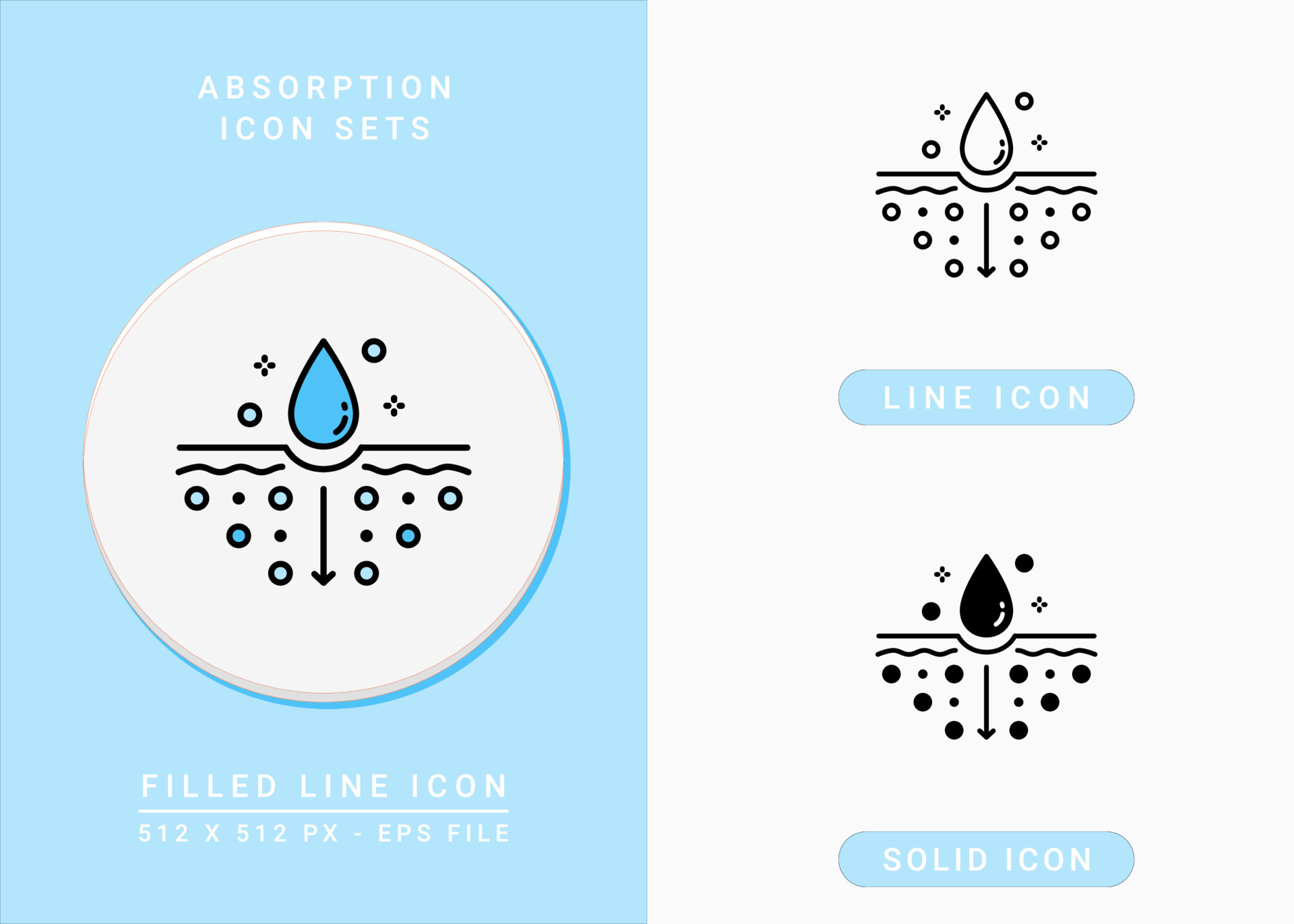 Absorption icons set vector illustration with solid icon line style ...