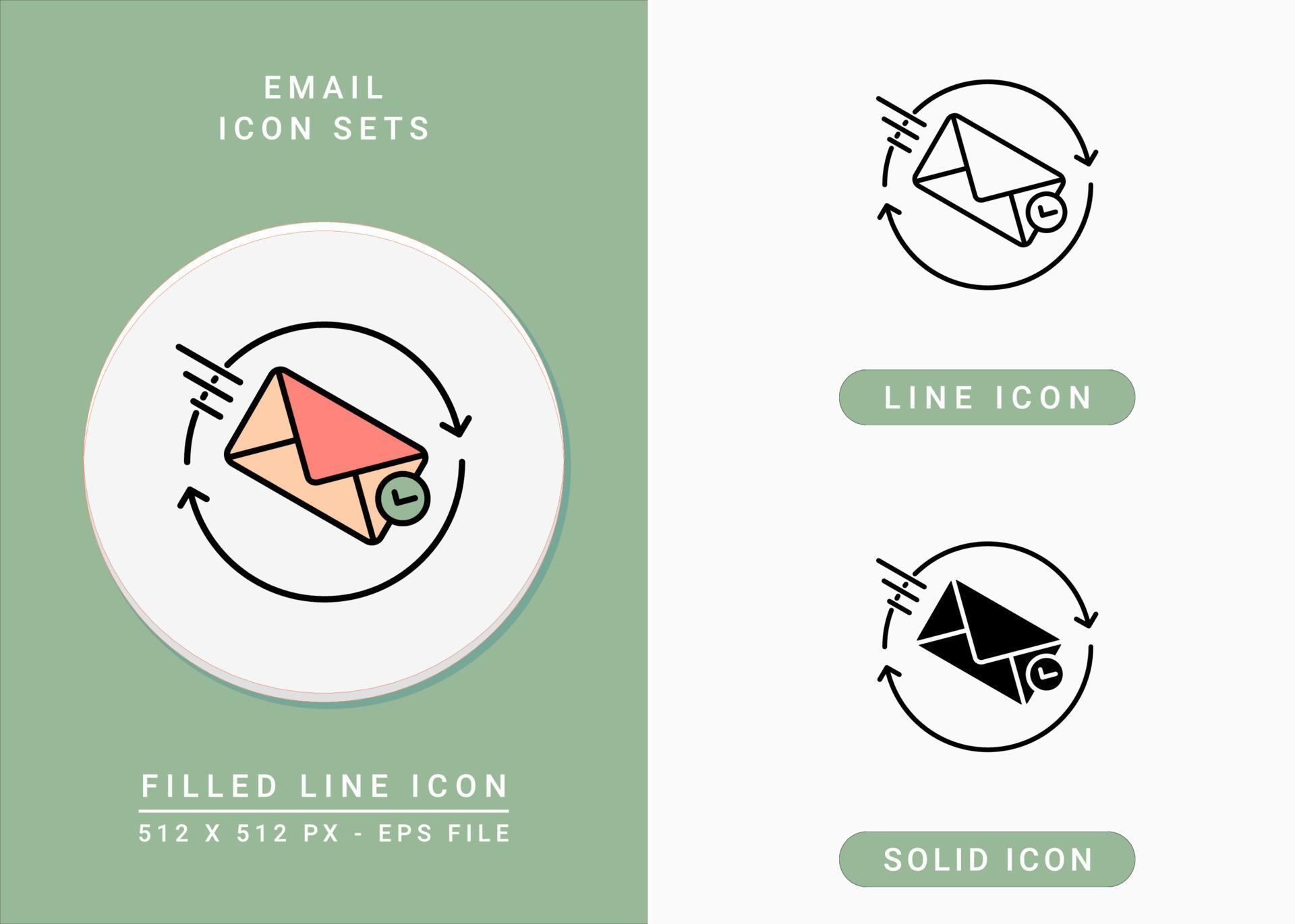 Email icons set vector illustration with solid icon line style ...
