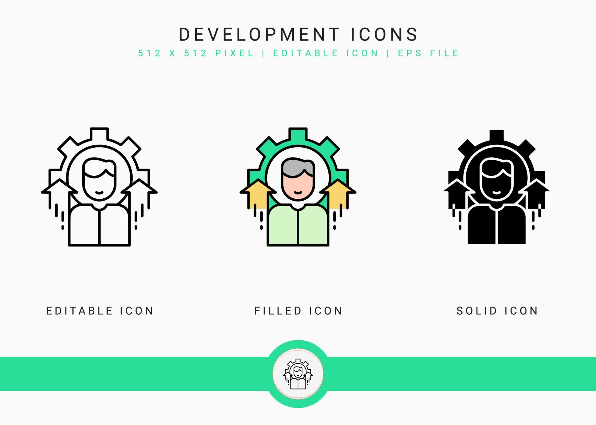 Development icons set vector illustration with solid icon line style ...