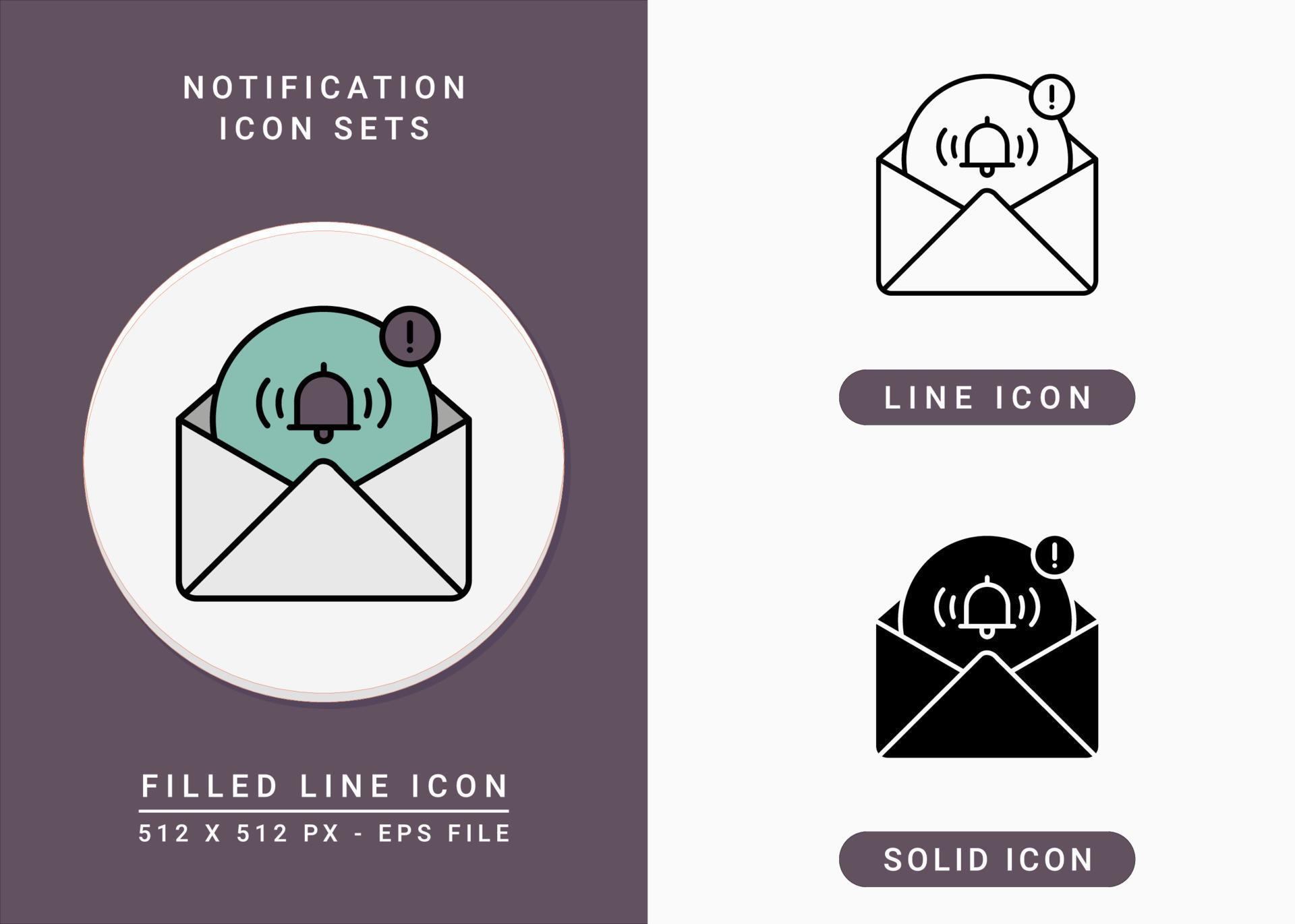Notification icons set vector illustration with solid icon line style ...
