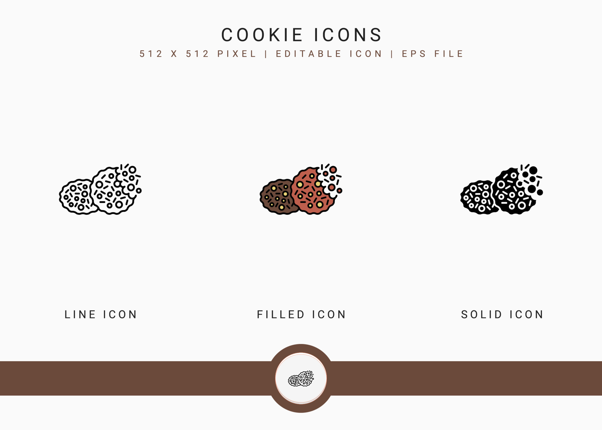 Cookie icons set vector illustration with solid icon line style ...