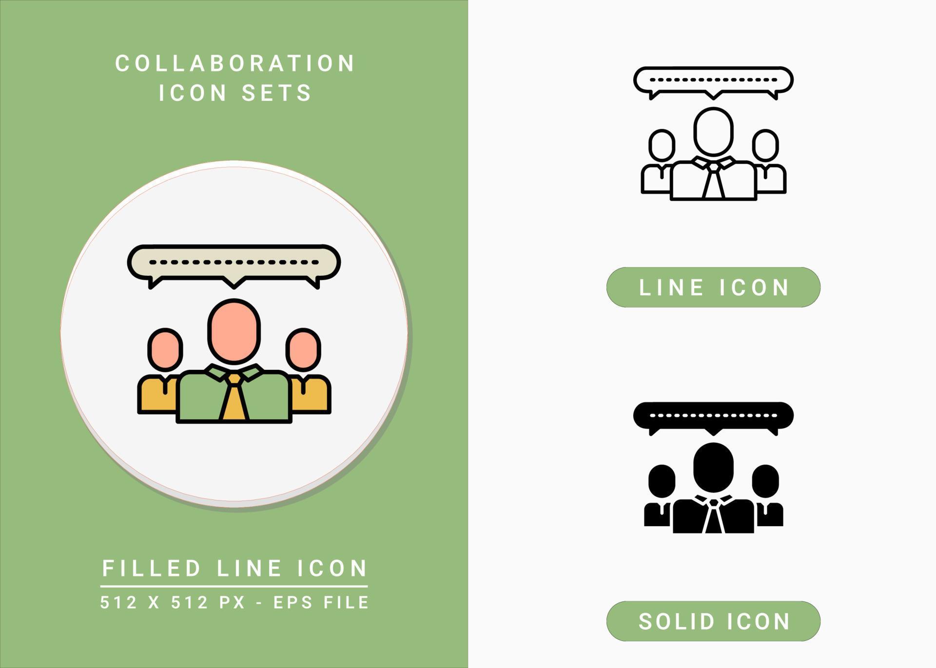 Collaboration icons set vector illustration with solid icon line style. Business network symbol ...
