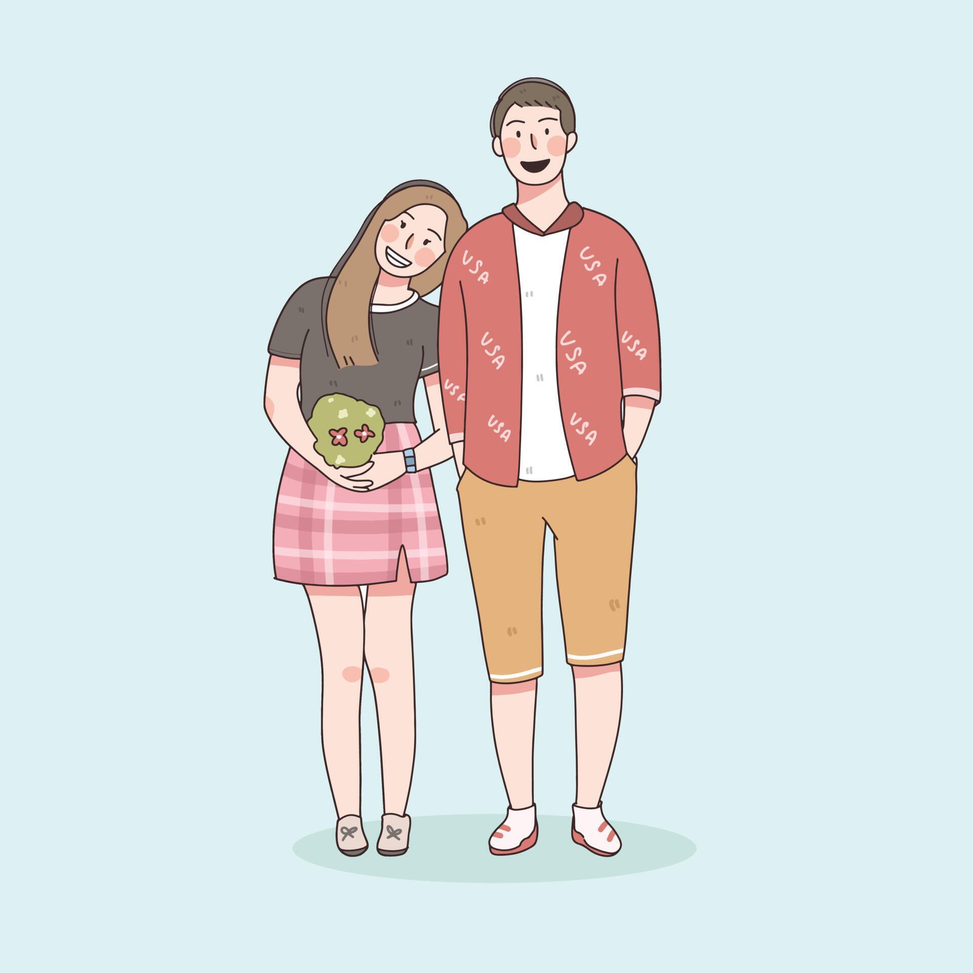 Happy Love Couple Fall In Love Illustration Valentine Celebration