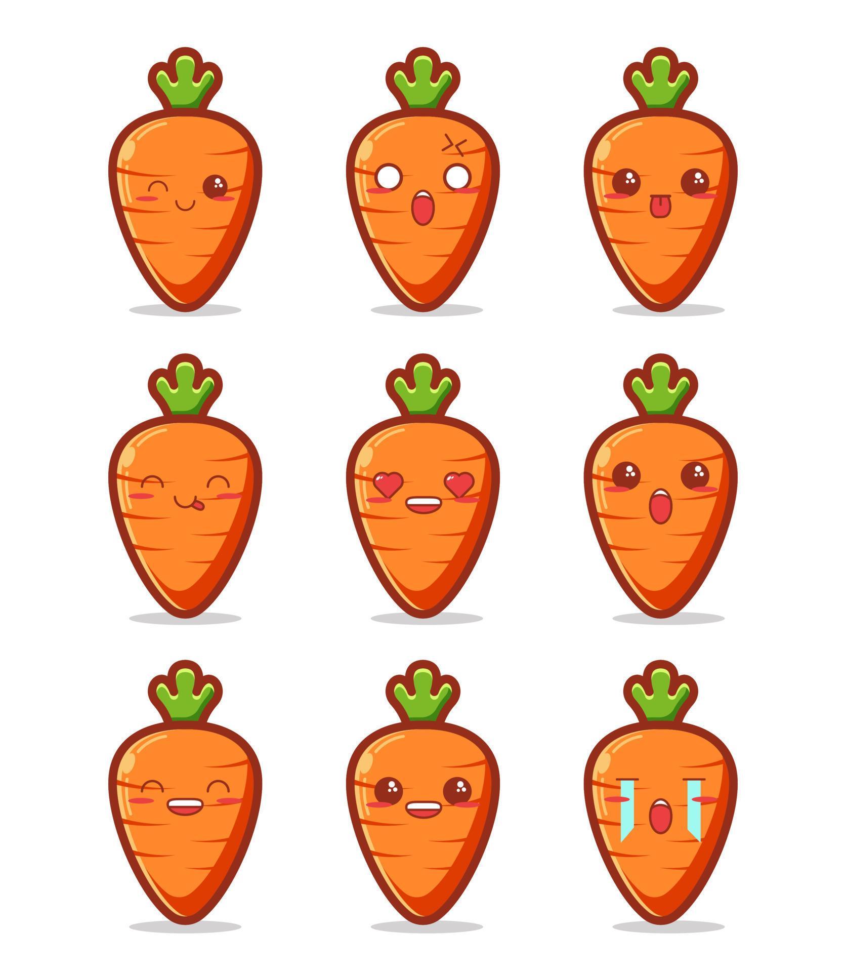 cute kawaii carrot emoticon expression collection 7721547 Vector Art at ...