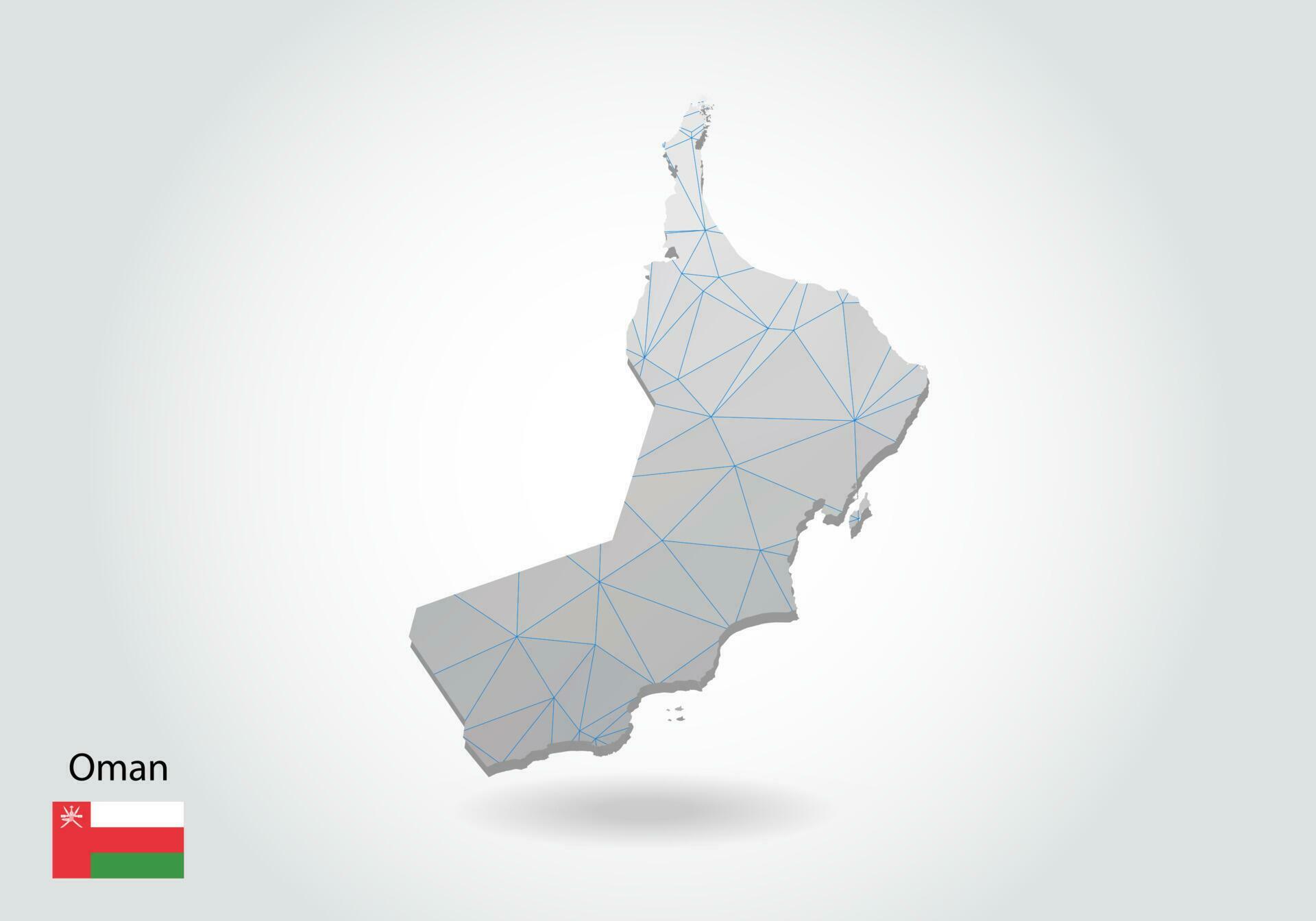 Vector polygonal oman map. Low poly design. map made of triangles on white background. geometric ...