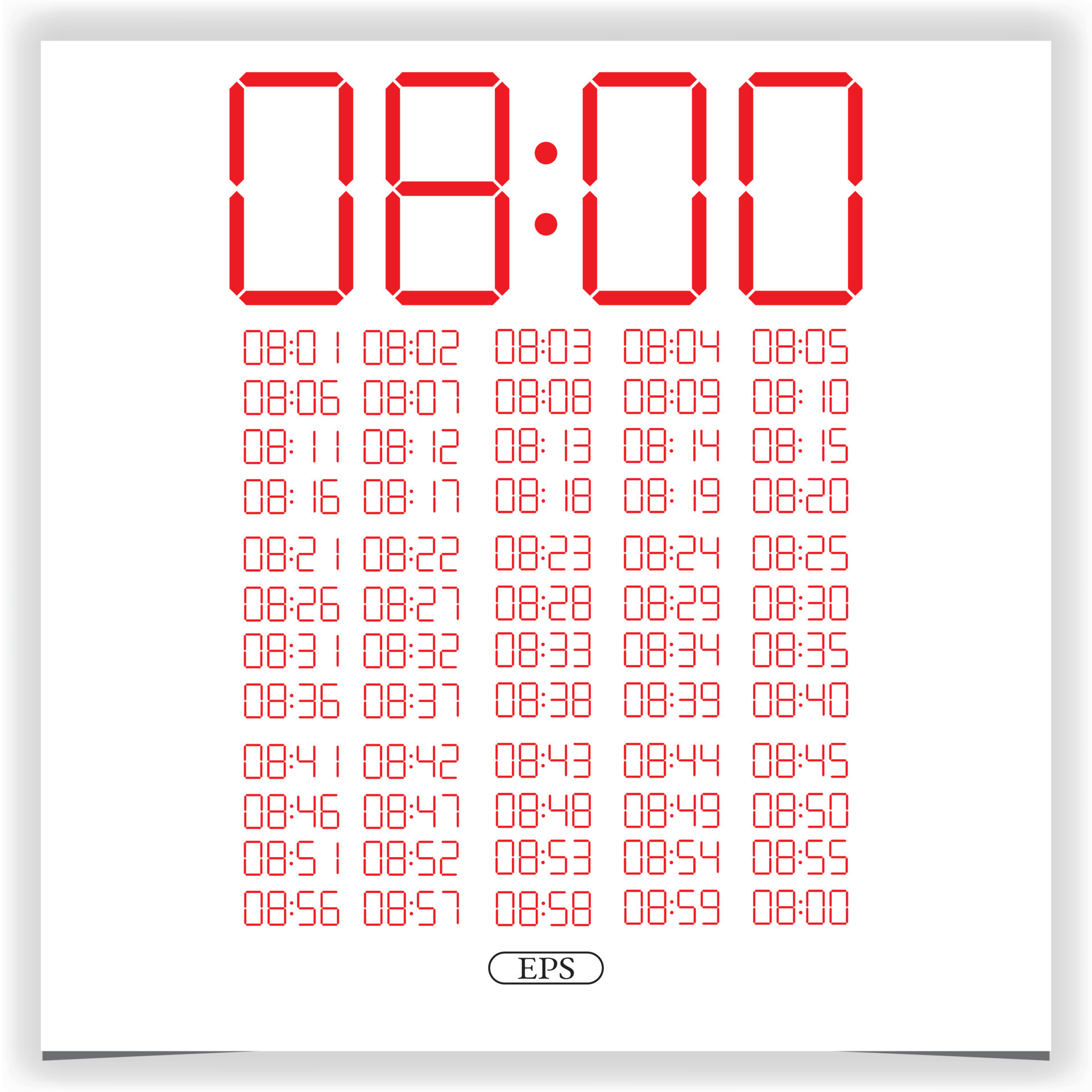 Digital clock closeup displaying 8 o'clock. Red Digital clock number ...
