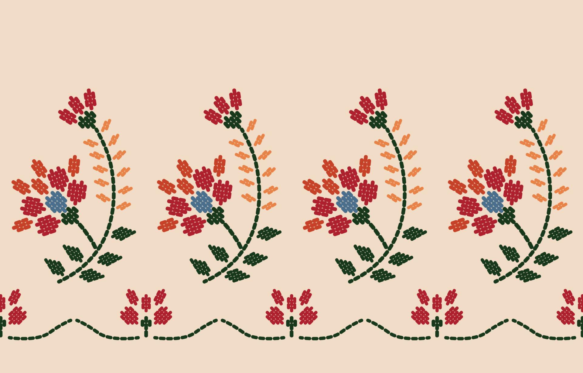 Motif Ethnic Handmade Border Beautiful Art Ethnic Leaf Floral Background Art Folk Embroidery