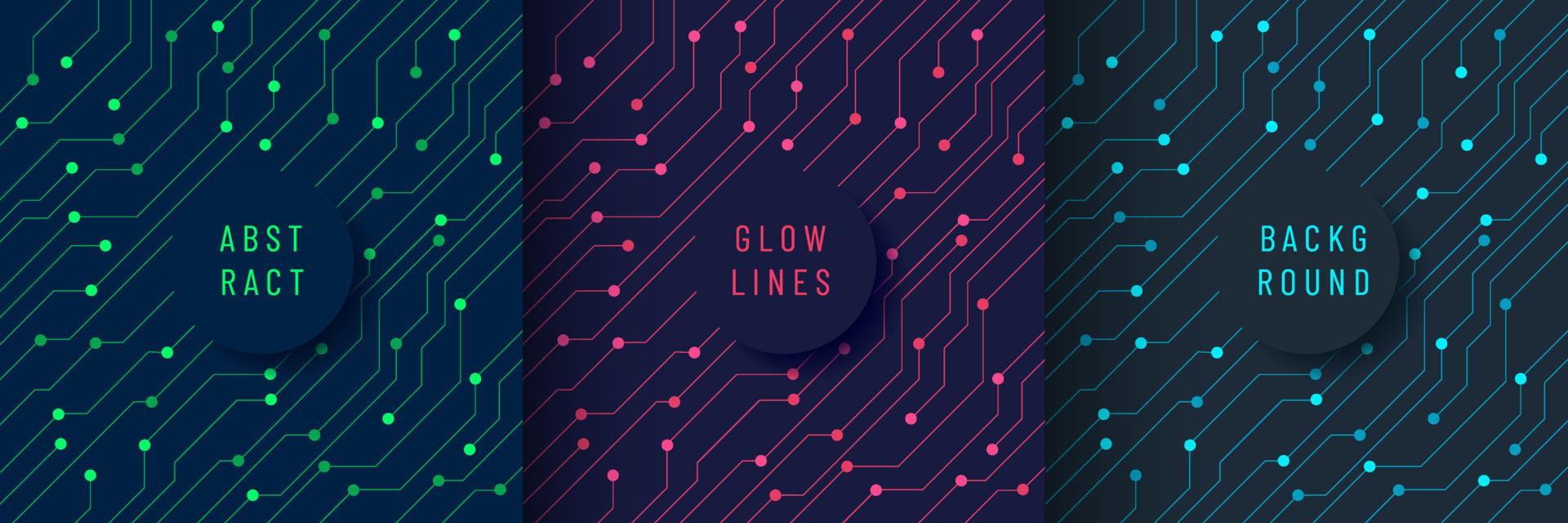 Set Of Abstract Futuristic Technology Background Curved Glowing Light Lines And Dots Connect