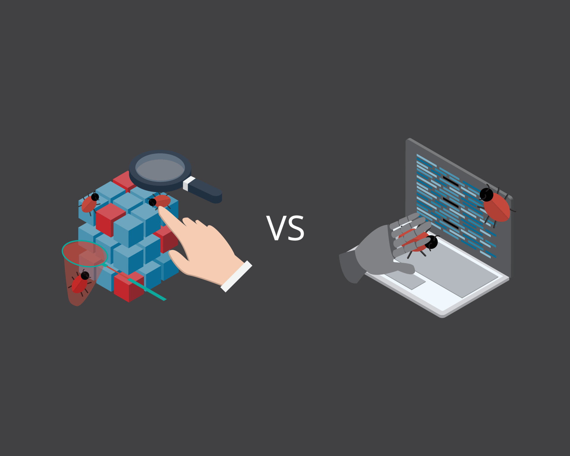 Manual Tester And Automated Software Tester Bug To Do Qa Testing To Test Software 7742351 Vector