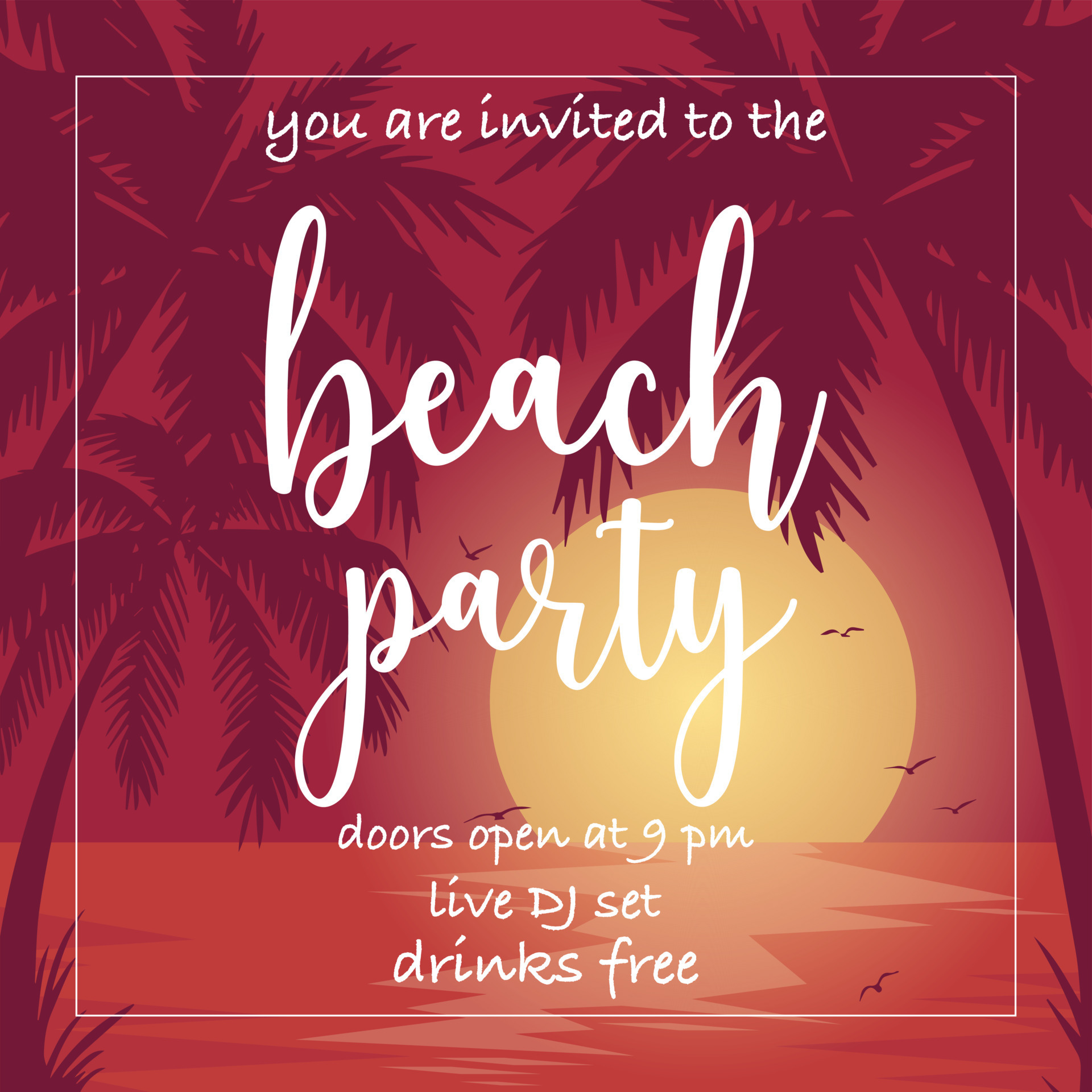 Beach Party Banner Vector Template Design In Flat Style Summer Beach
