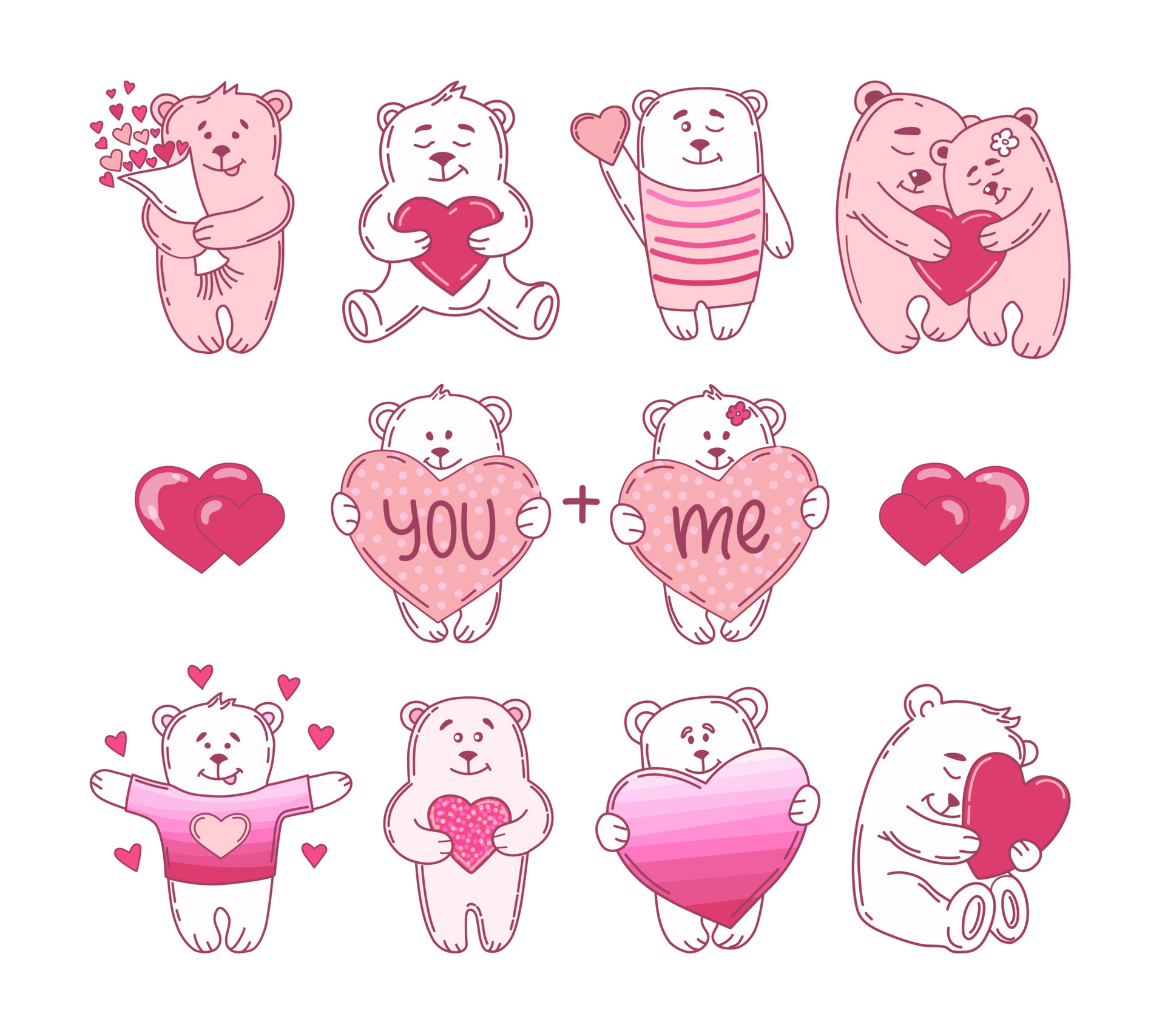 Cute bears with hearts Valentine's day set. Vector illustration ...