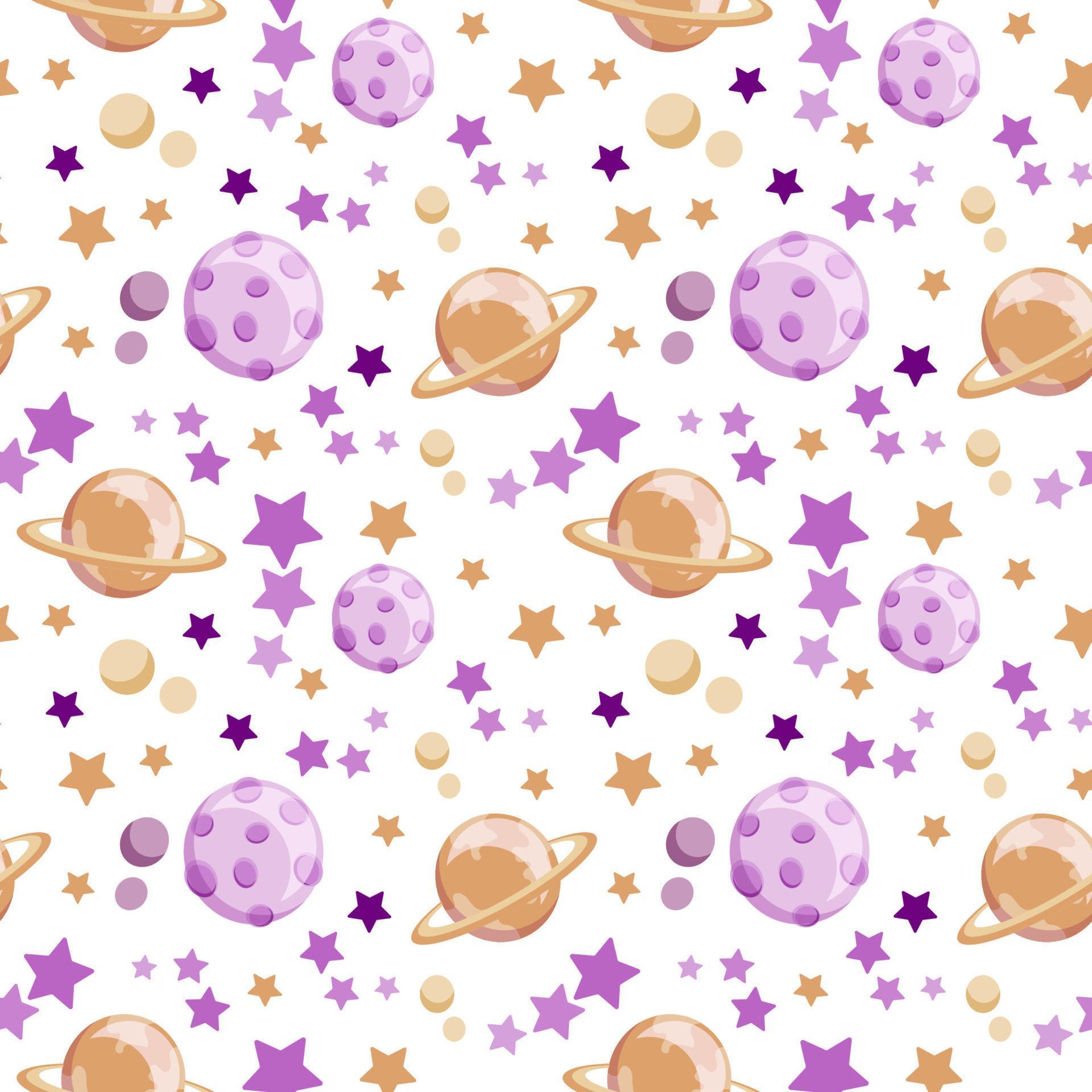 Seamless pattern on a white background. Planets and stars. Saturn ...