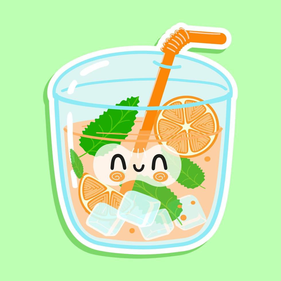 Lindo Y Divertido Personaje De Pegatina De Jugo De Naranja Icono De