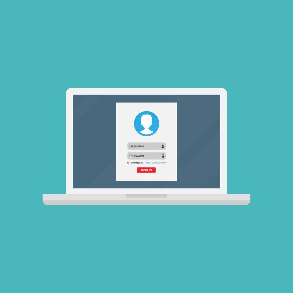 login form, the login page opens in a web browser window on the laptop ...