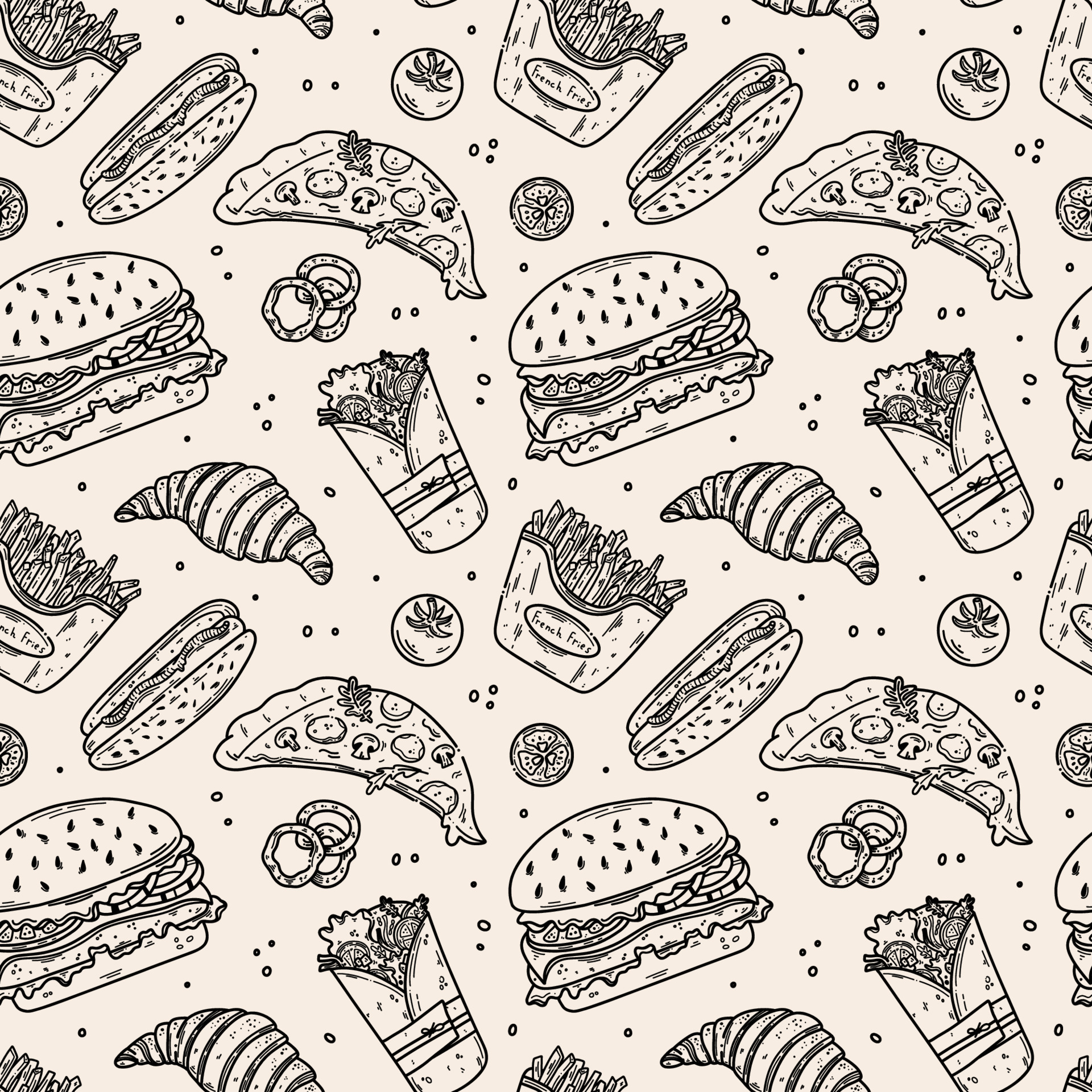 Vector fast food pattern perfect for package design. Fast food seamless ... Vector fast food pattern perfect for package design. Fast food seamless ...