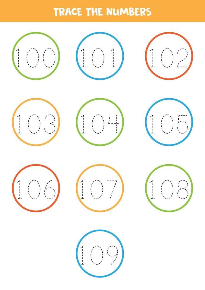 Tracing numbers from 100 to 109. Writing practice. 7766607 Vector Art ...
