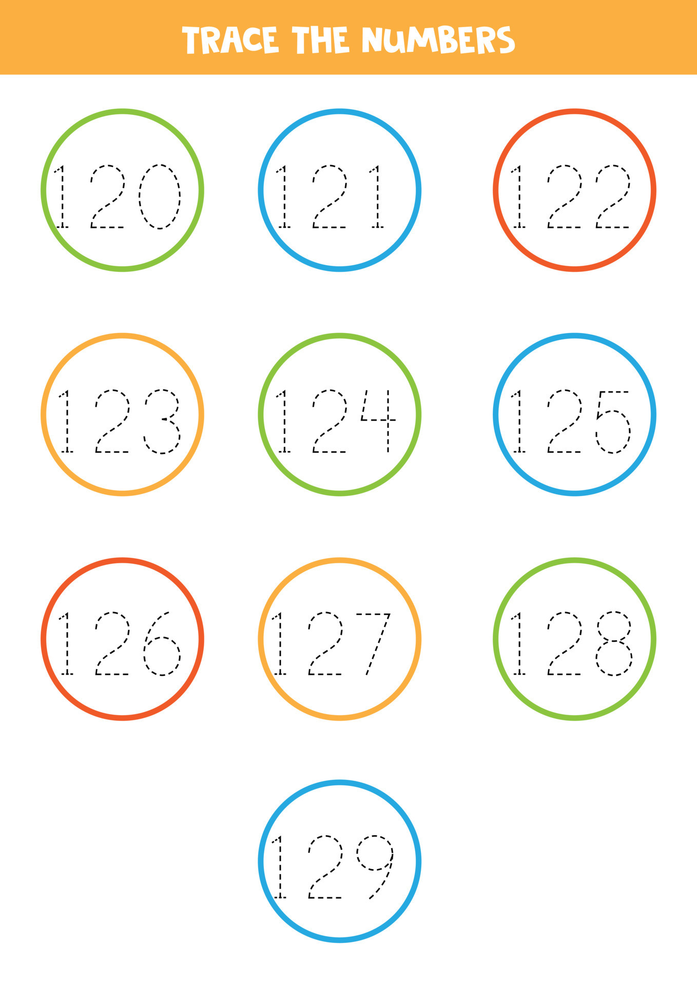 Tracing numbers from 120 to 129. Writing practice. 7766618 Vector Art ...
