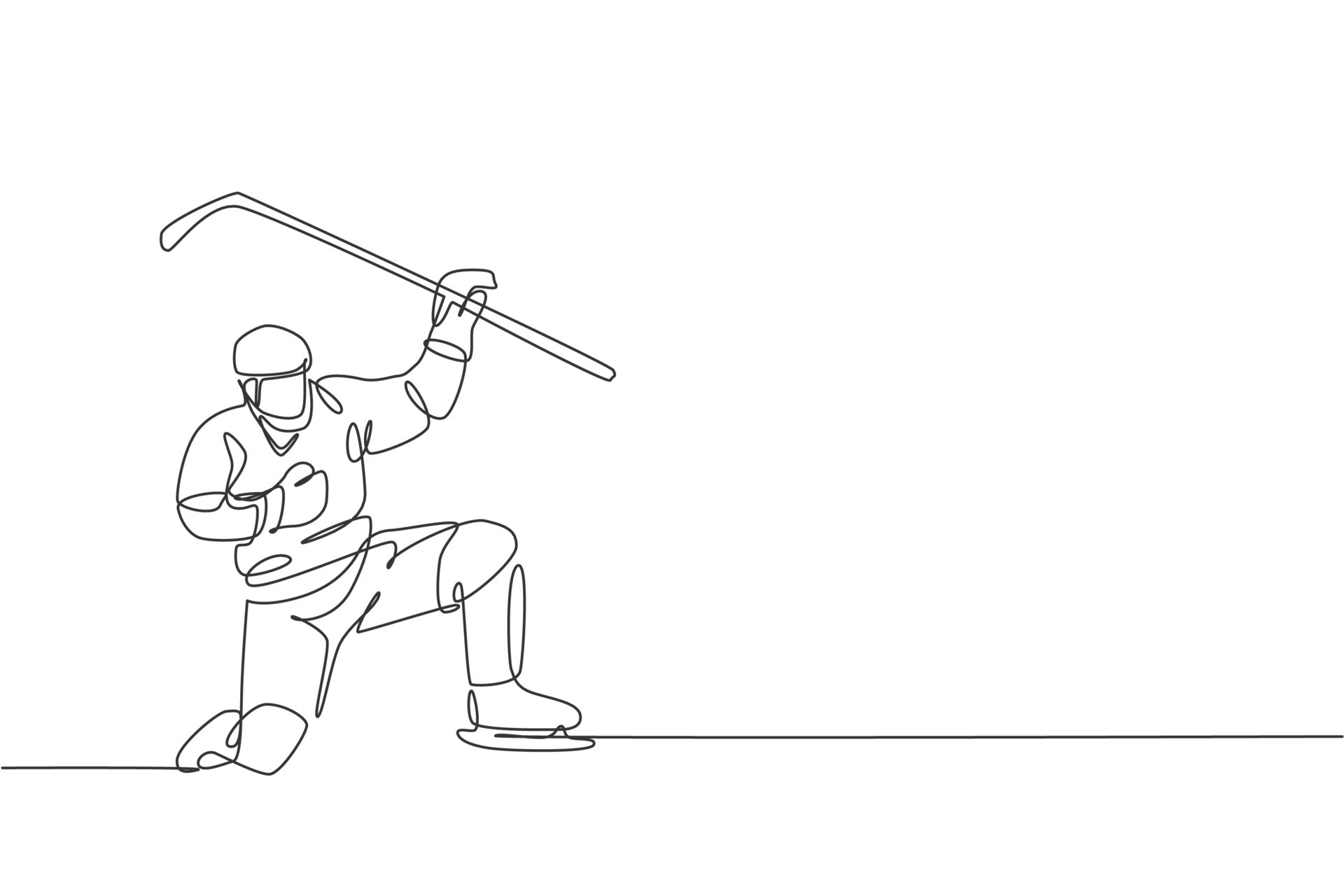 Single Continuous Line Drawing Of Young Professional Ice Hockey Player