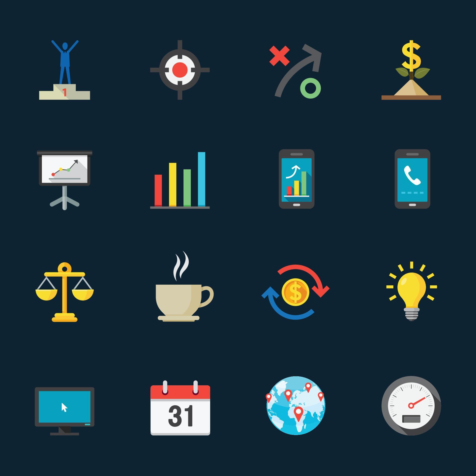 Business and Finance Icons with Black Background 7770715 Vector Art at ...
