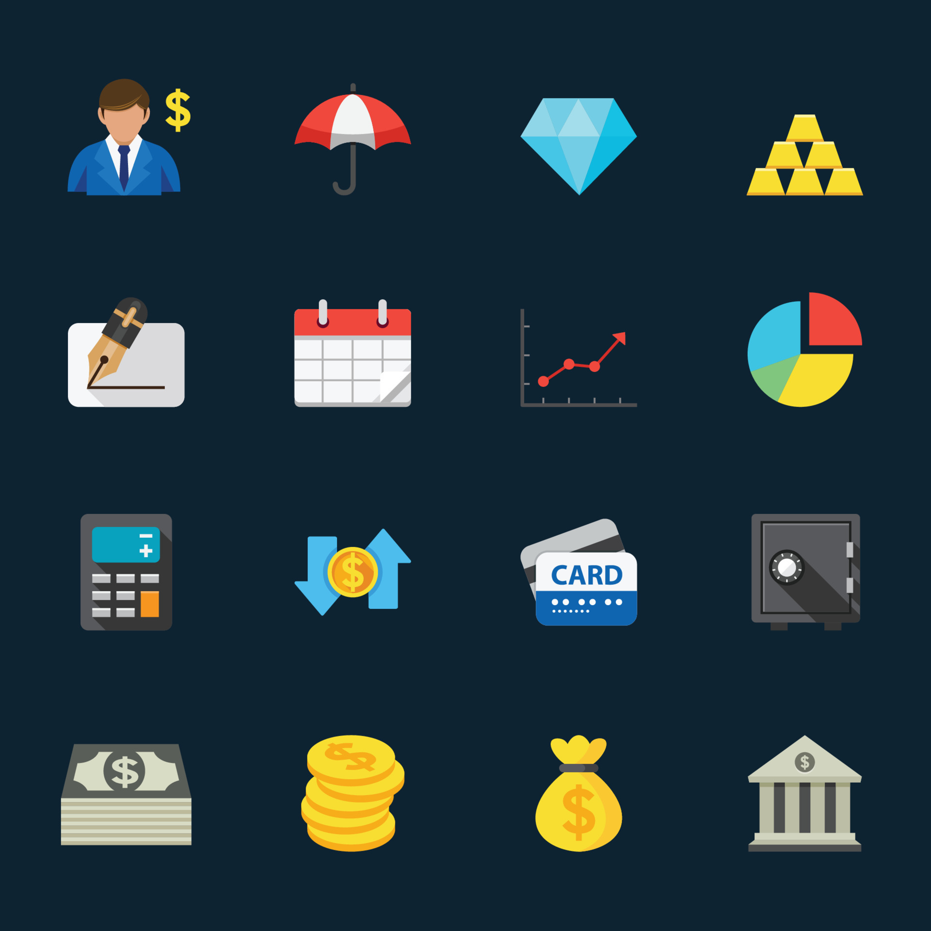 Business and Finance Icons with Black Background 7774683 Vector Art at ...