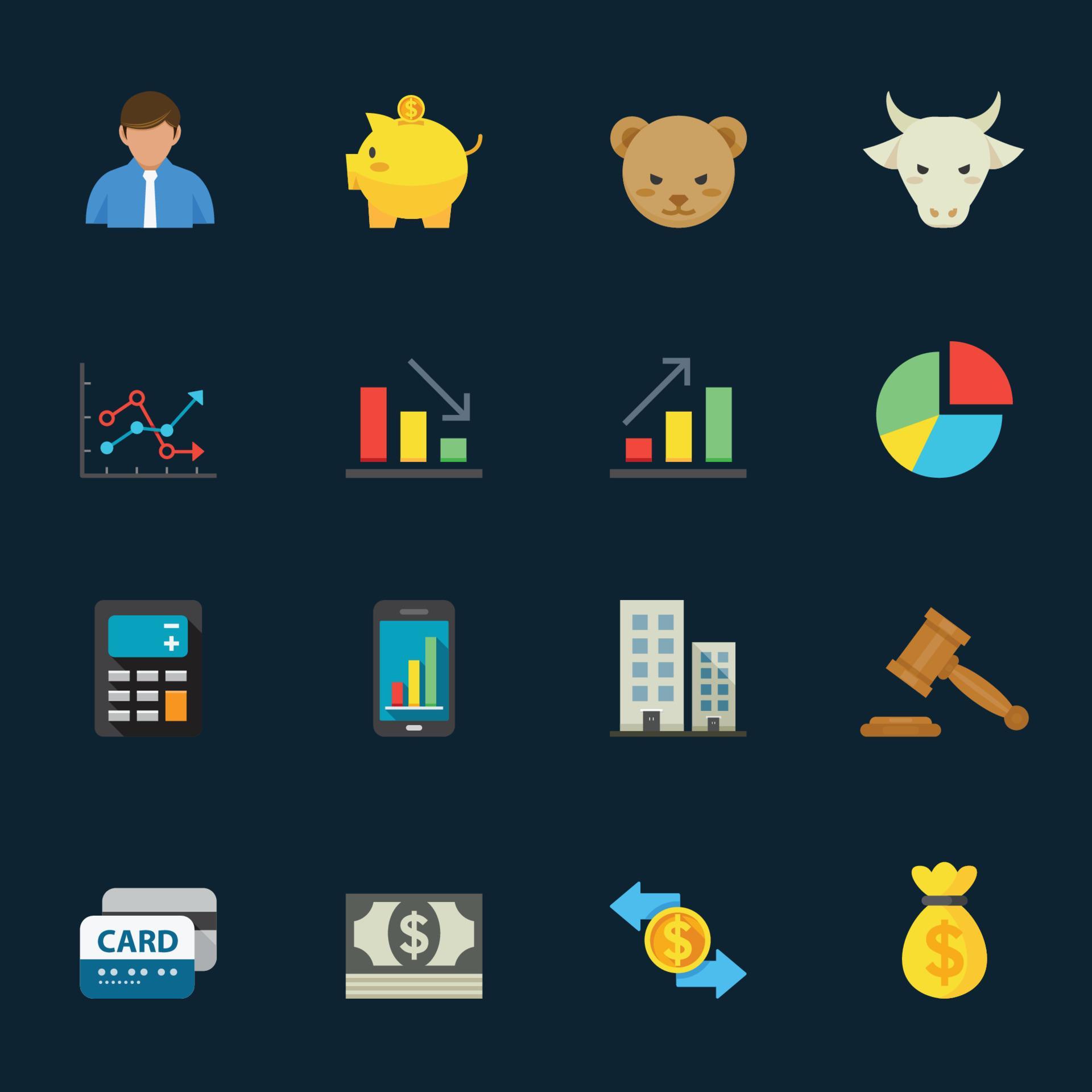 Business and Finance Icons with Black Background 7775013 Vector Art at ...