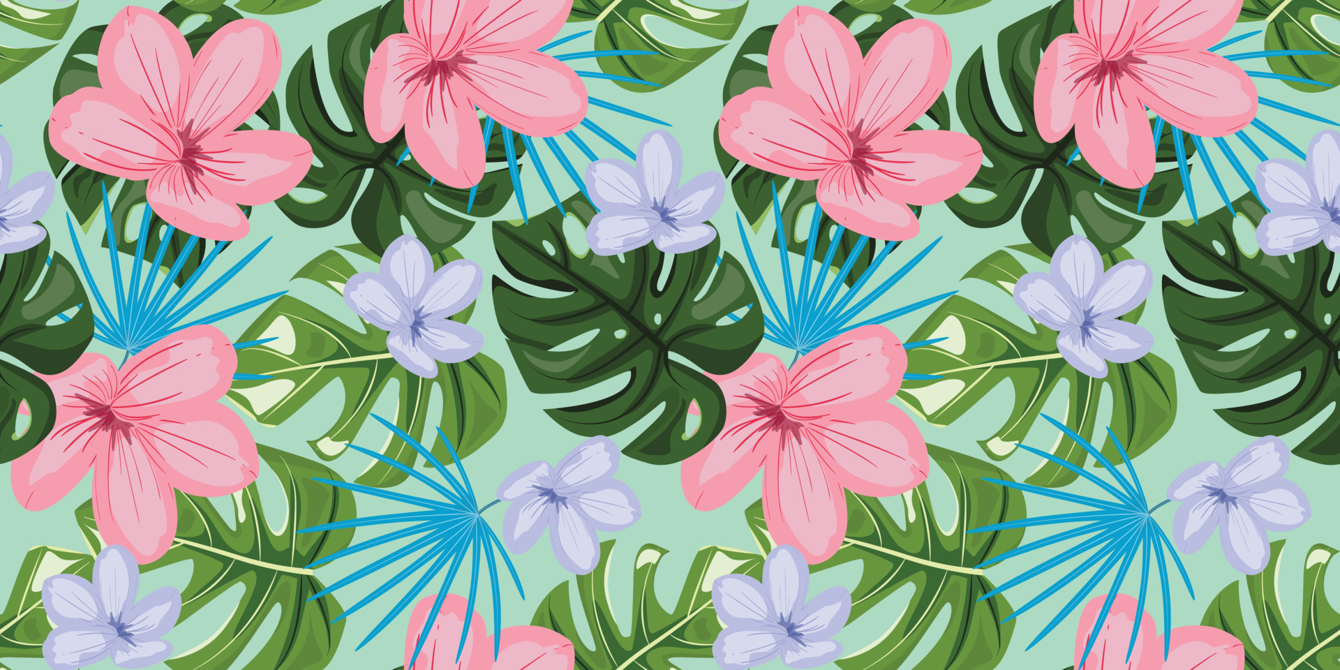 Tropical Floral Background With Leaves And Flowers Seamless Floral
