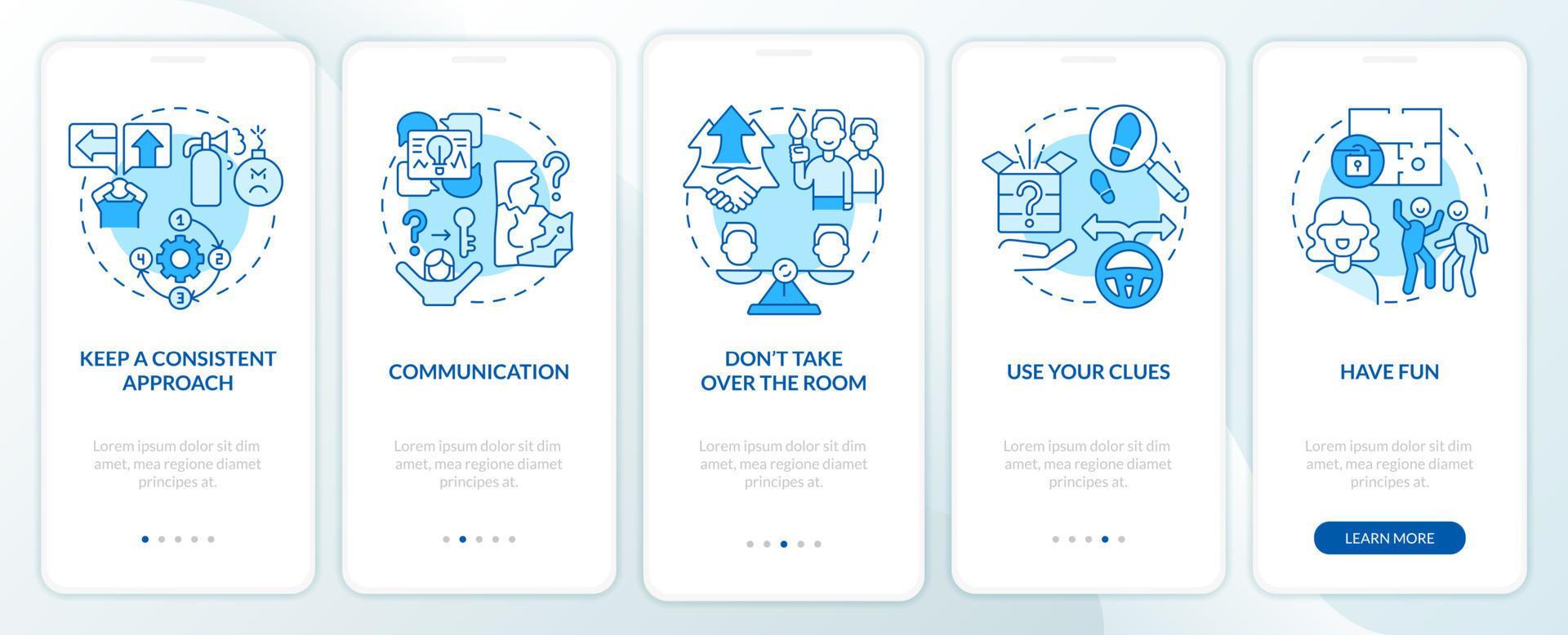Escape Room Winning Approaches Blue Onboarding Mobile App Screen
