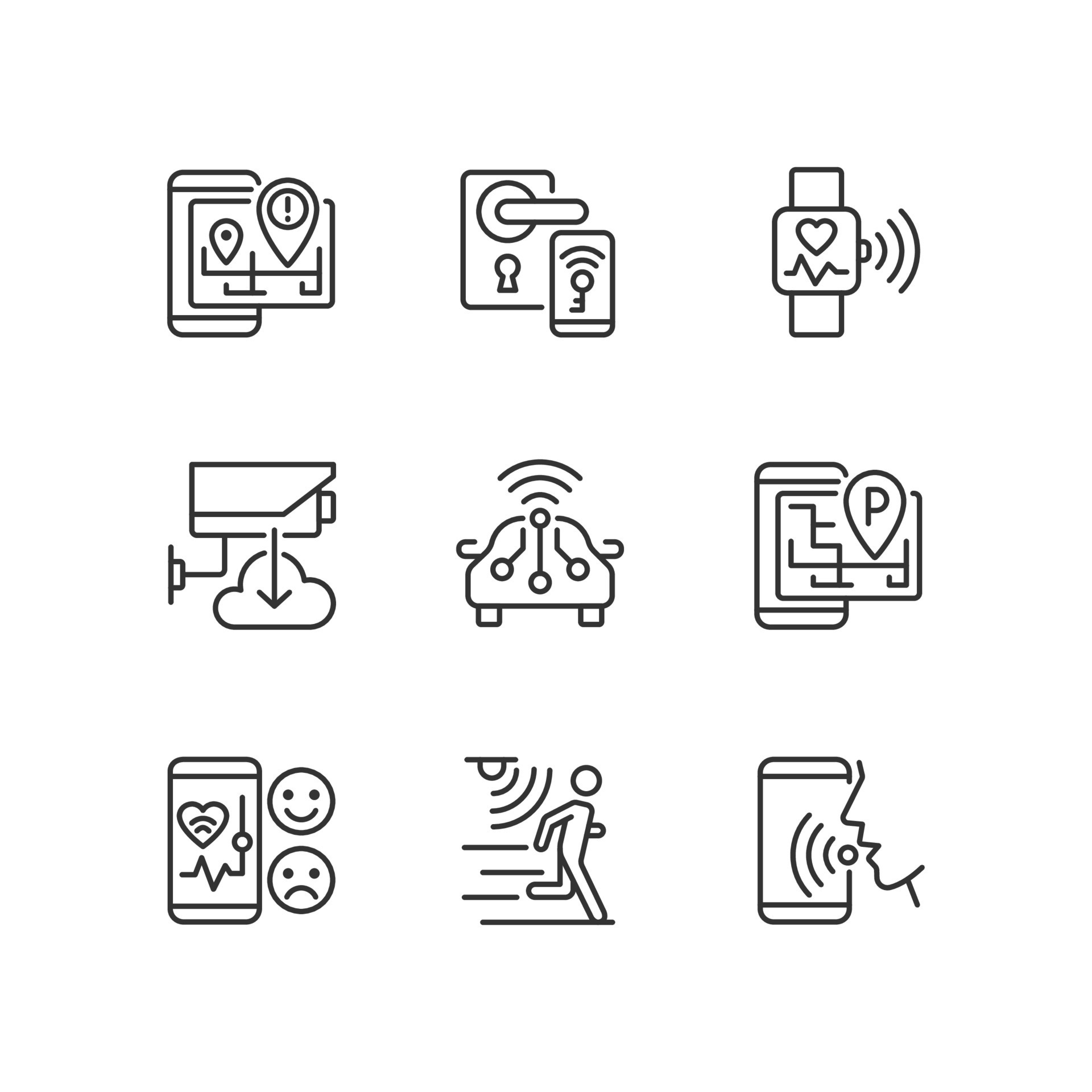 Internet of things pixel perfect linear icons set. Wireless technology ...