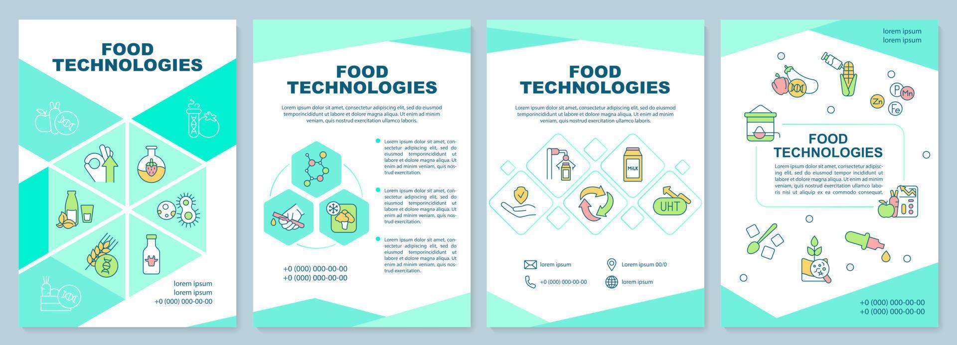 Food technologies brochure template. Processing techniques. Leaflet design with linear icons. 4 ...