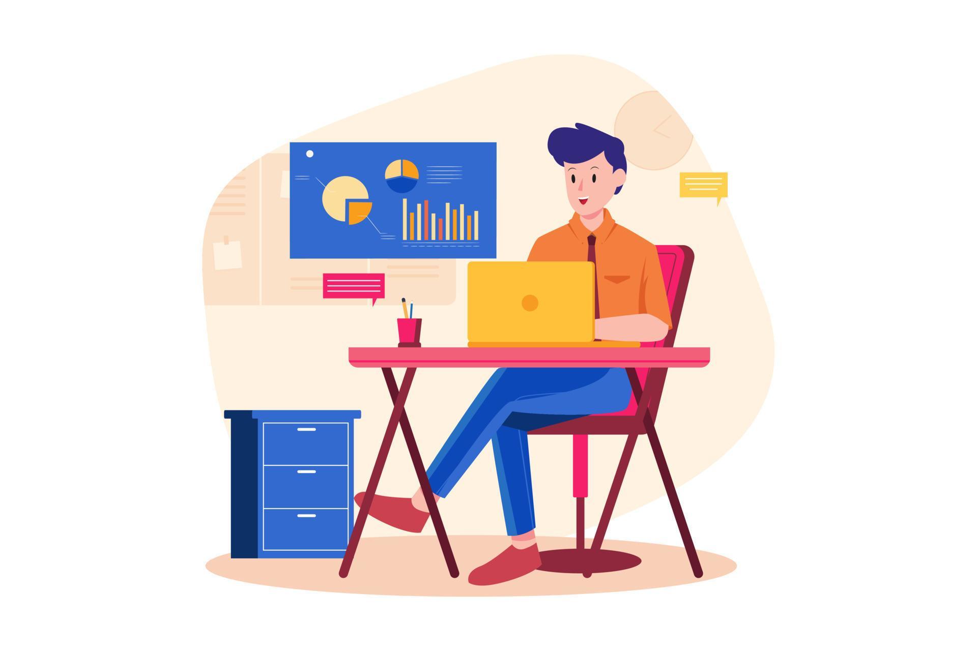 Businessman Working On Laptop Illustration concept. Flat illustration ...