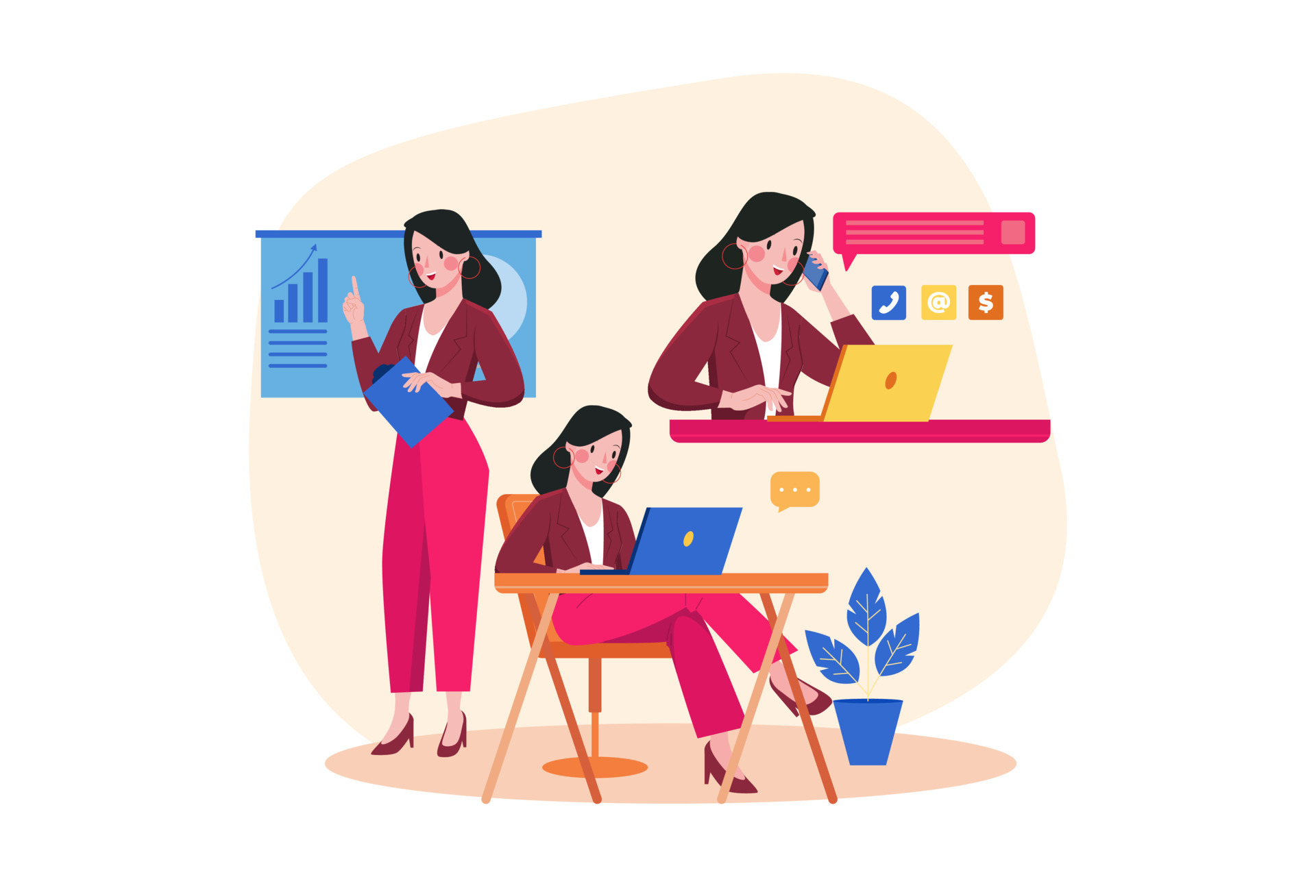 Multitasking Business Woman Illustration Concept Flat Illustration