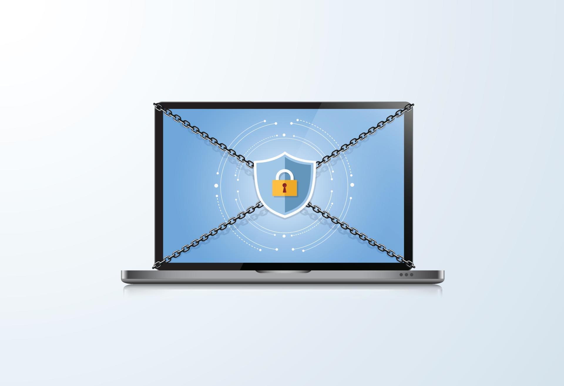 Concept Is Data Security Center Shield On Computer Laptop Protect