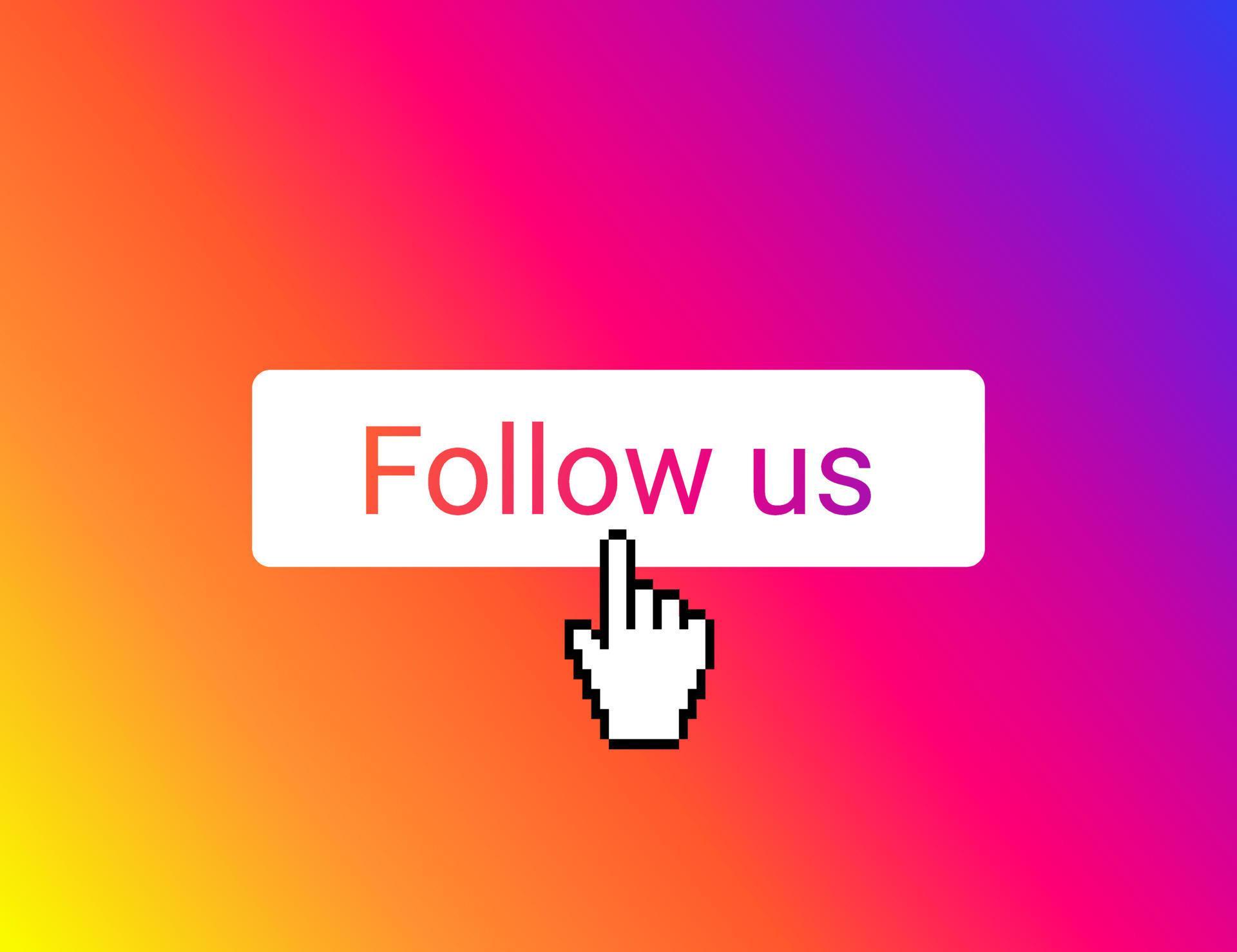 Hand Mouse Cursor Clicks the Follow us Button social media vector ...