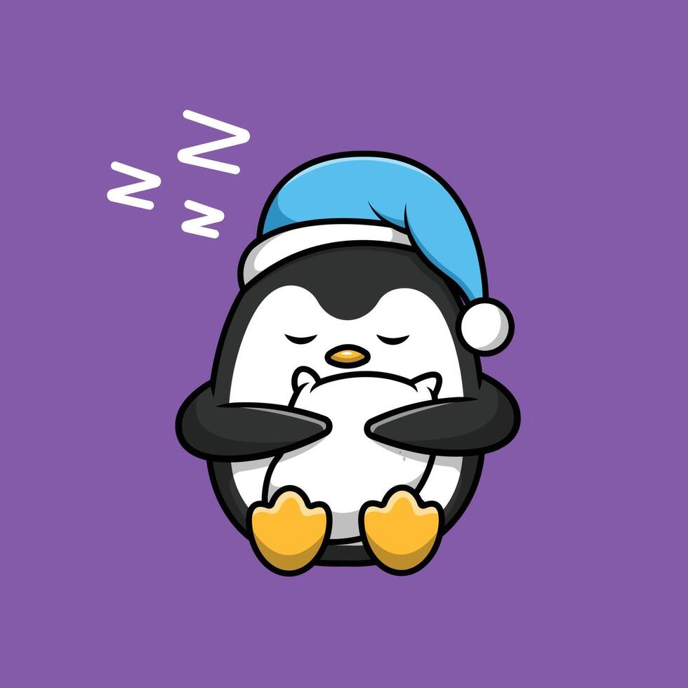 Cute Penguin Sleeping Hug Pillow Cartoon Vector Icon Illustration