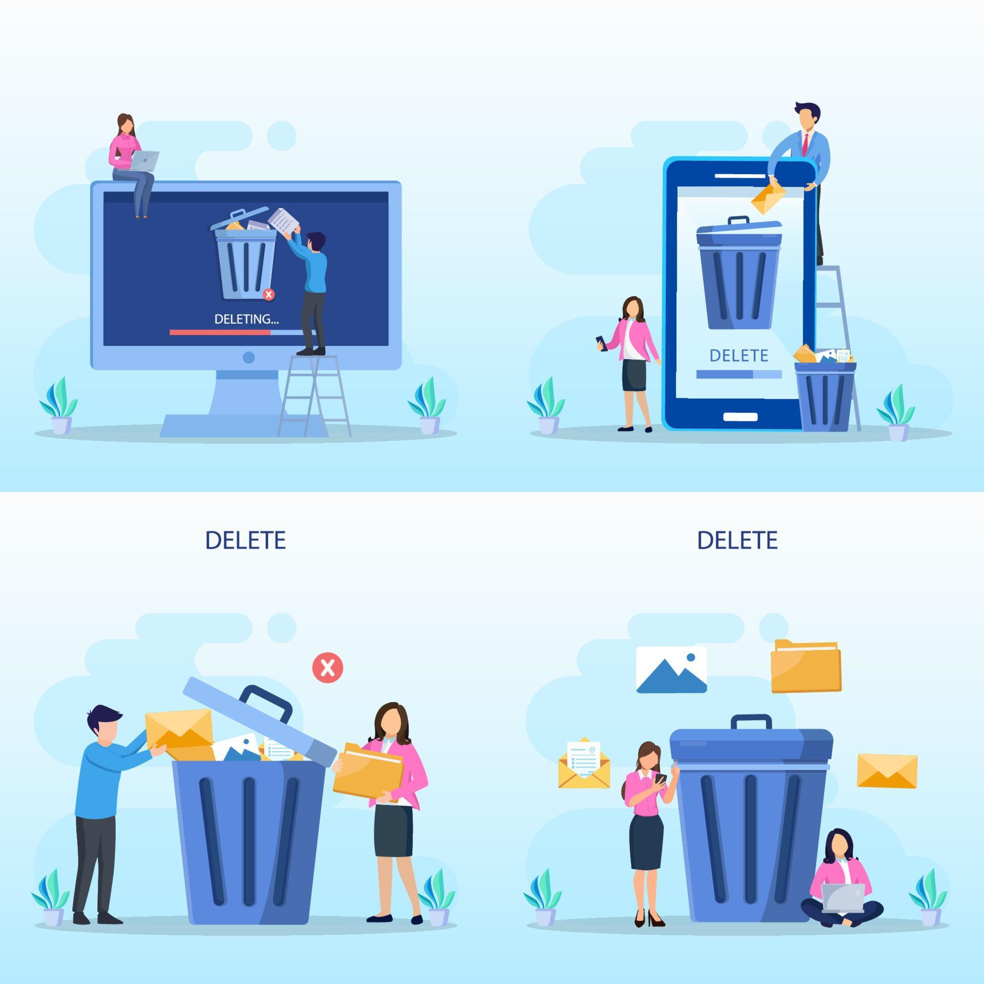 Delete concept. deleting data and move unnecessary files to the trash ...
