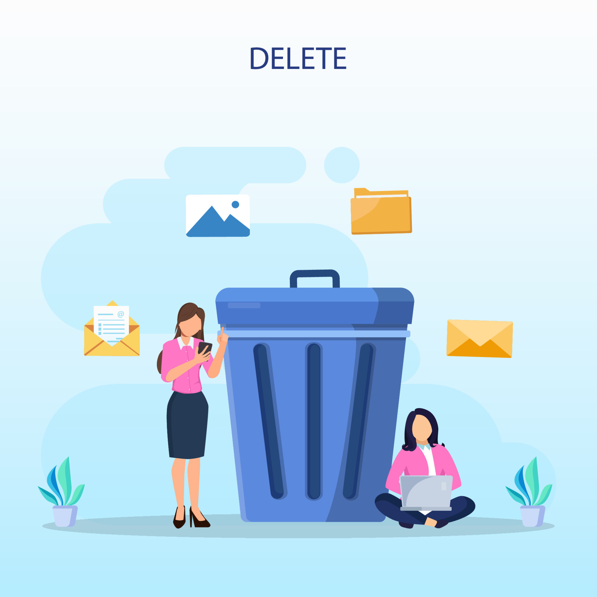 Delete concept. deleting data and move unnecessary files to the trash ...