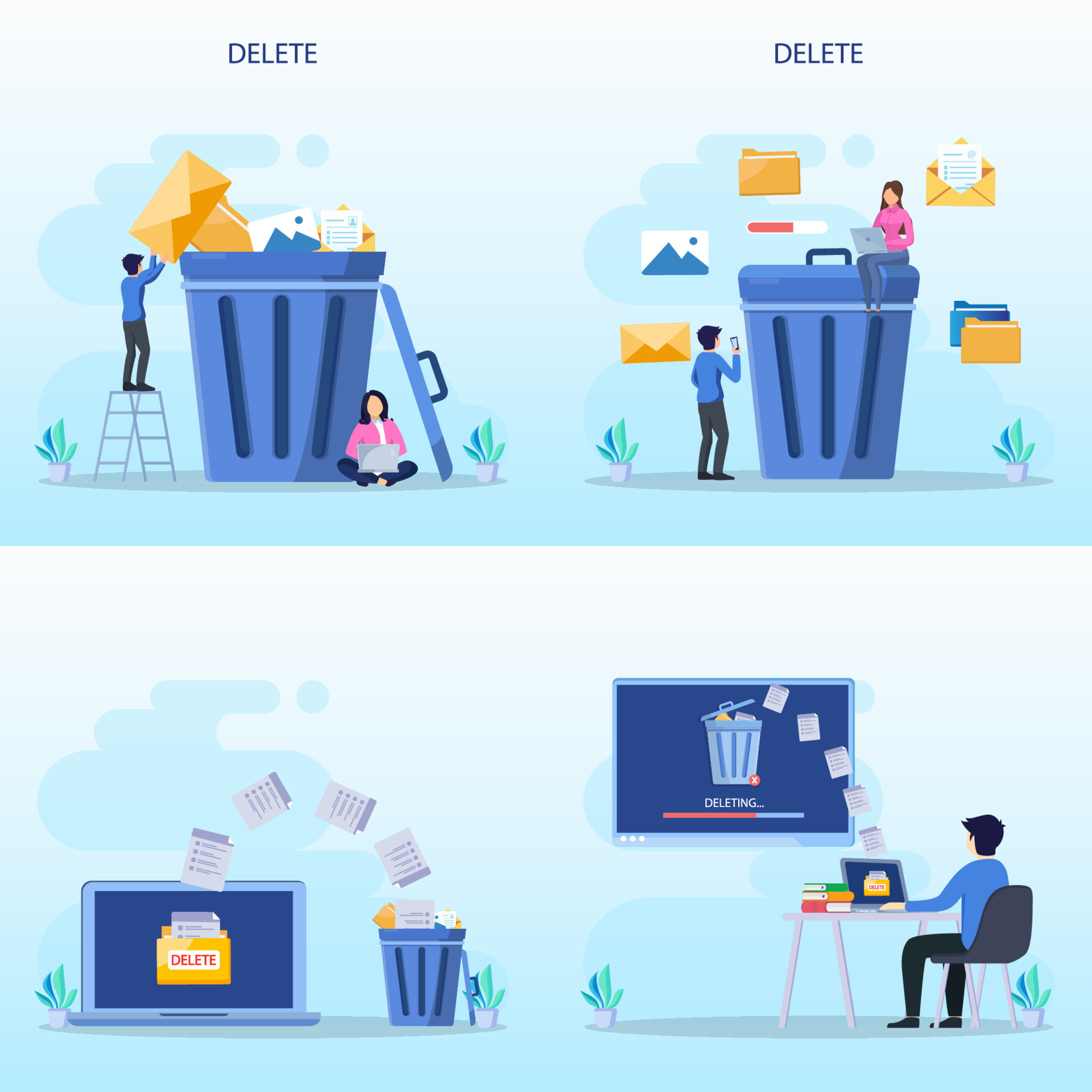 Delete concept. deleting data and move unnecessary files to the trash ...