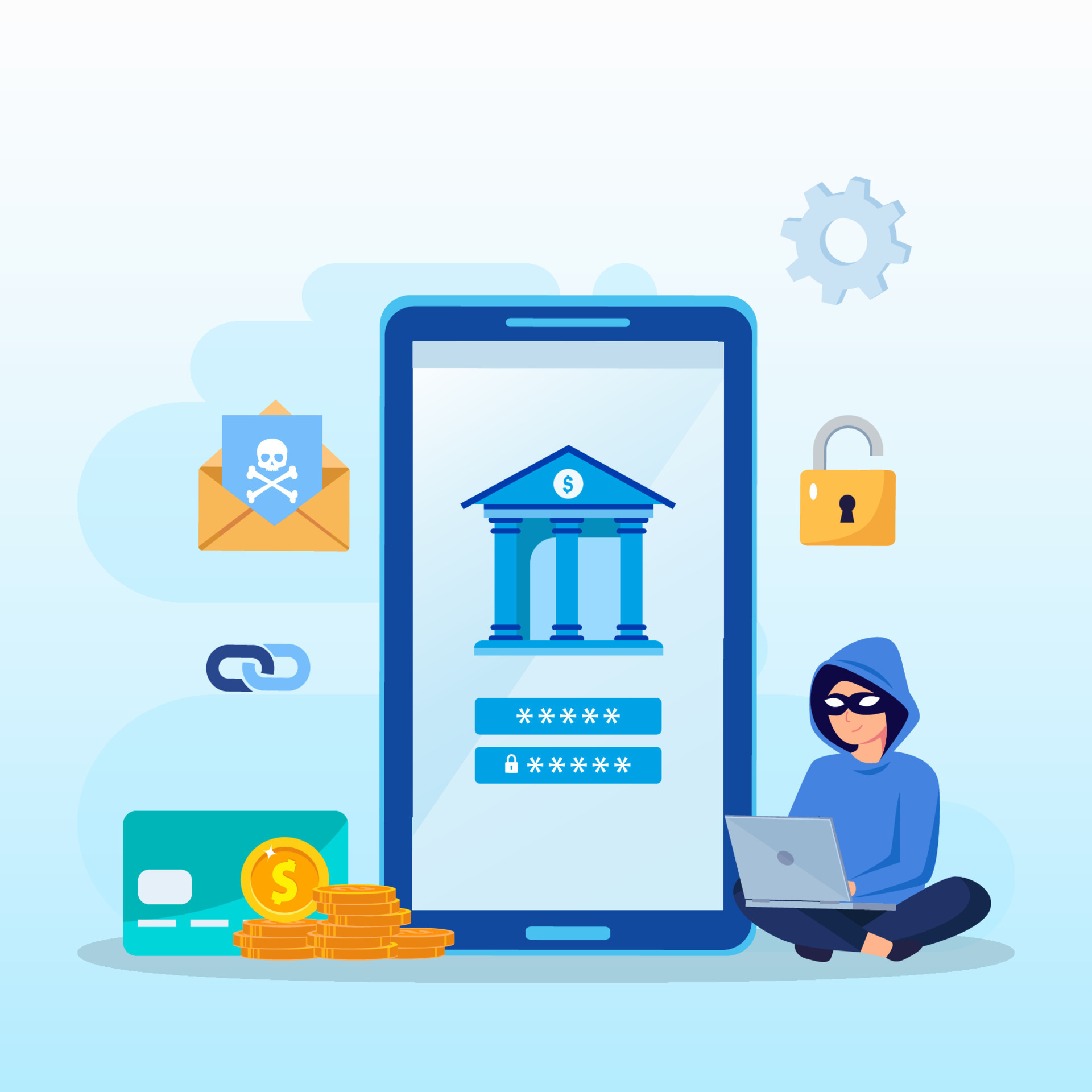 Concept Of Hacker Attack Personal Privacy Data Hacking And Stealing Email And Money Vector