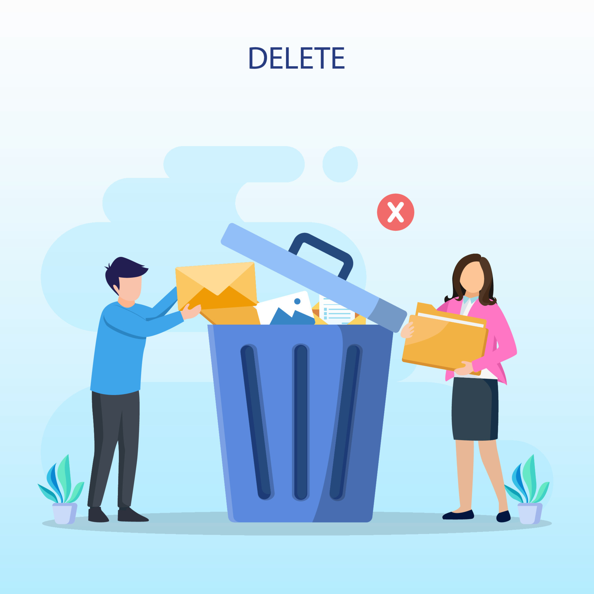 Delete concept. deleting data and move unnecessary files to the trash ... Delete concept. deleting data and move unnecessary files to the trash ...