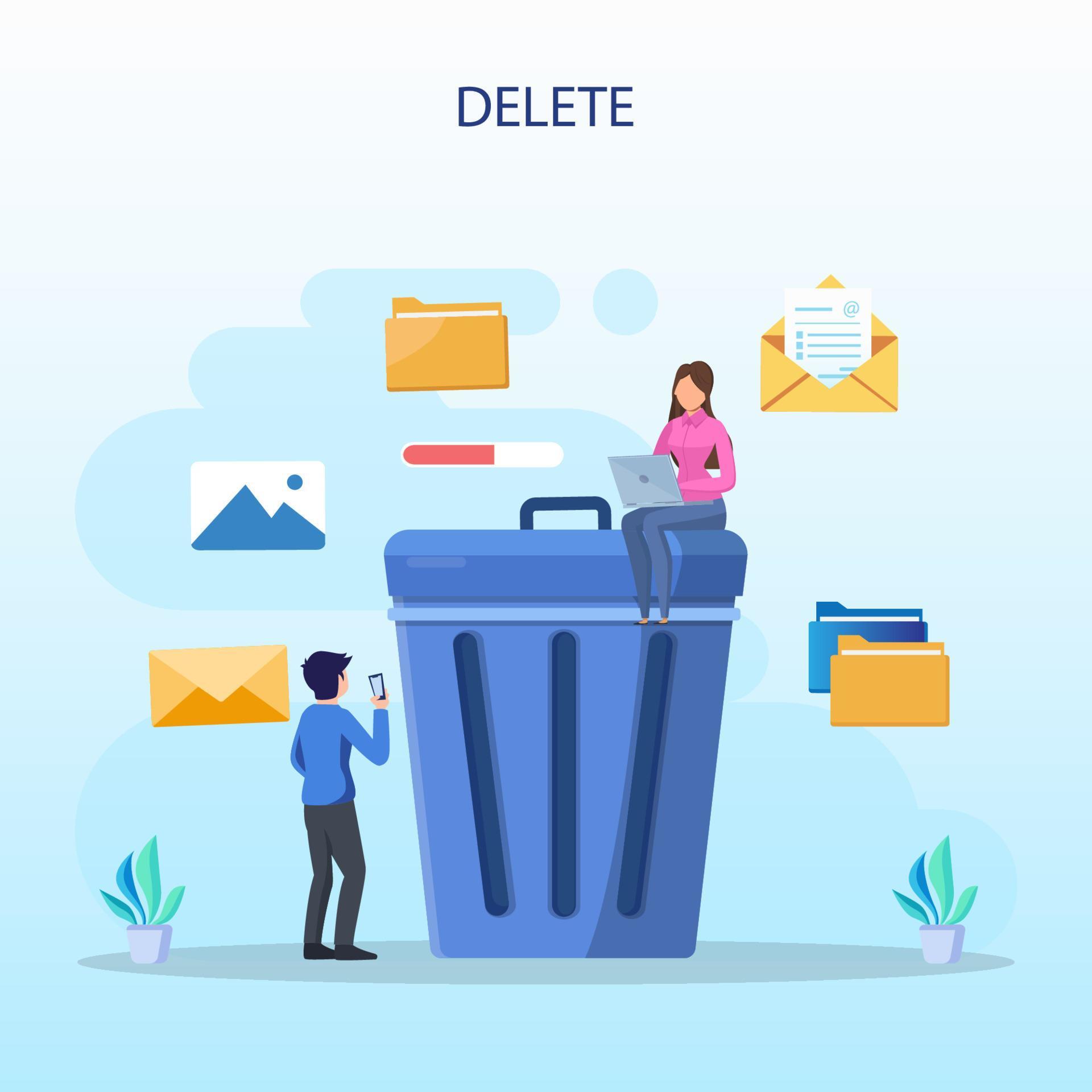 Delete concept. deleting data and move unnecessary files to the trash ...