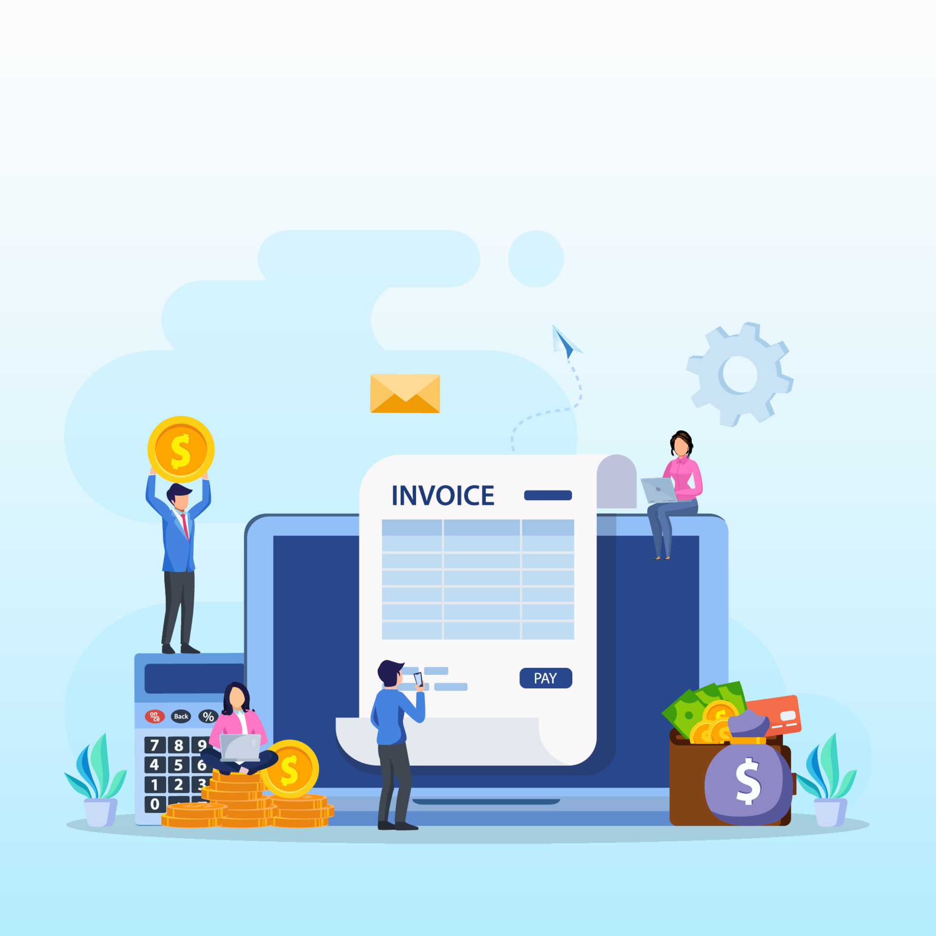 Online digital invoices concept vector. Sending and Receiving Payment ...