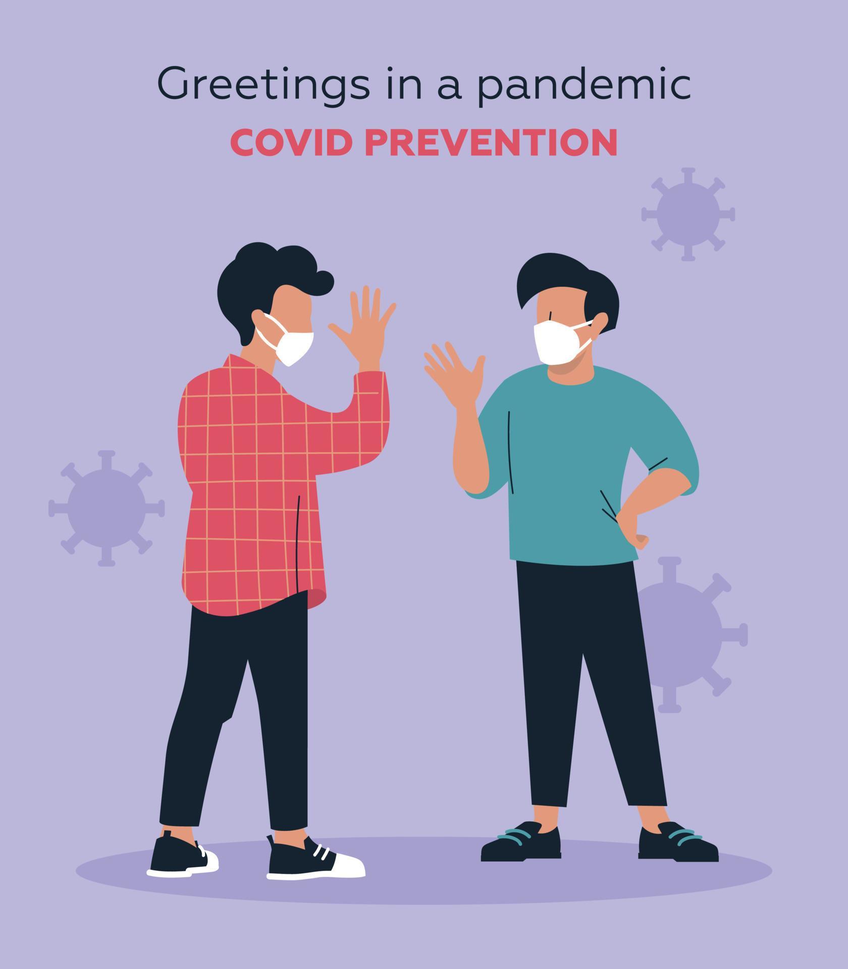 How to say hello during a pandemic. Prevention of Covid. The Men wave ...