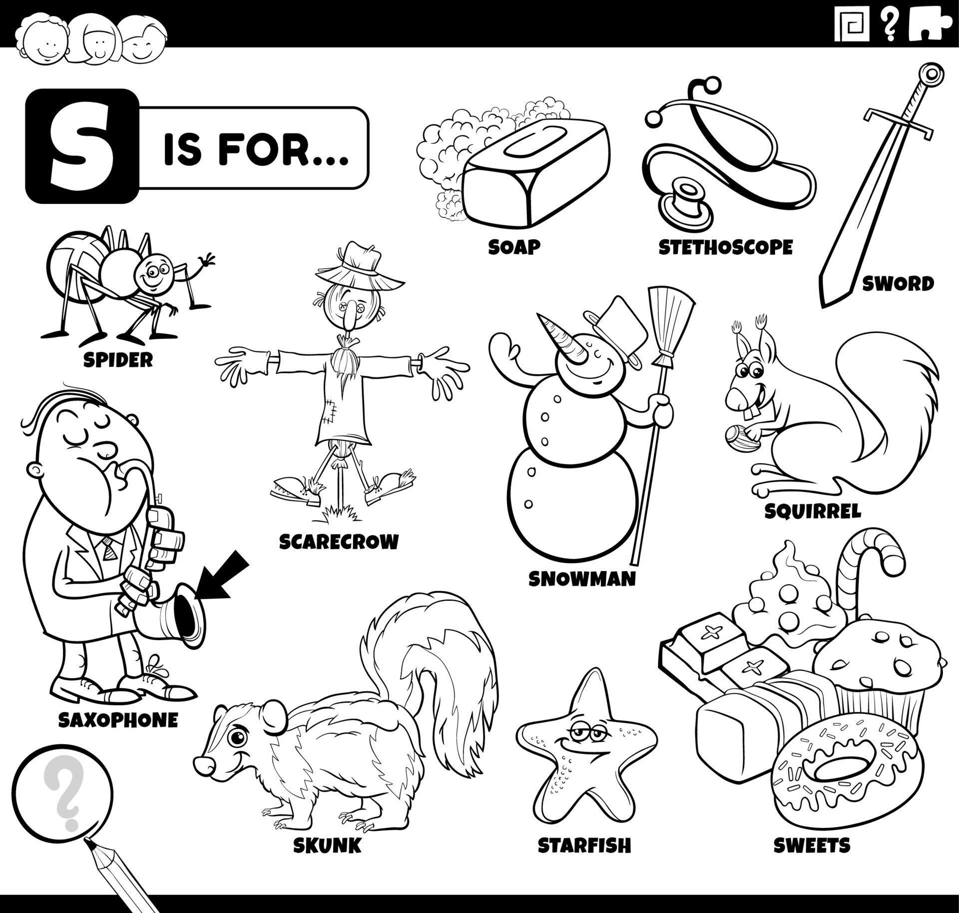 Letter S Words Educational Set Coloring Book Page 7817449 Vector Art At letter-s-words-educational-set-coloring-book-page-7817449-vector-art-at