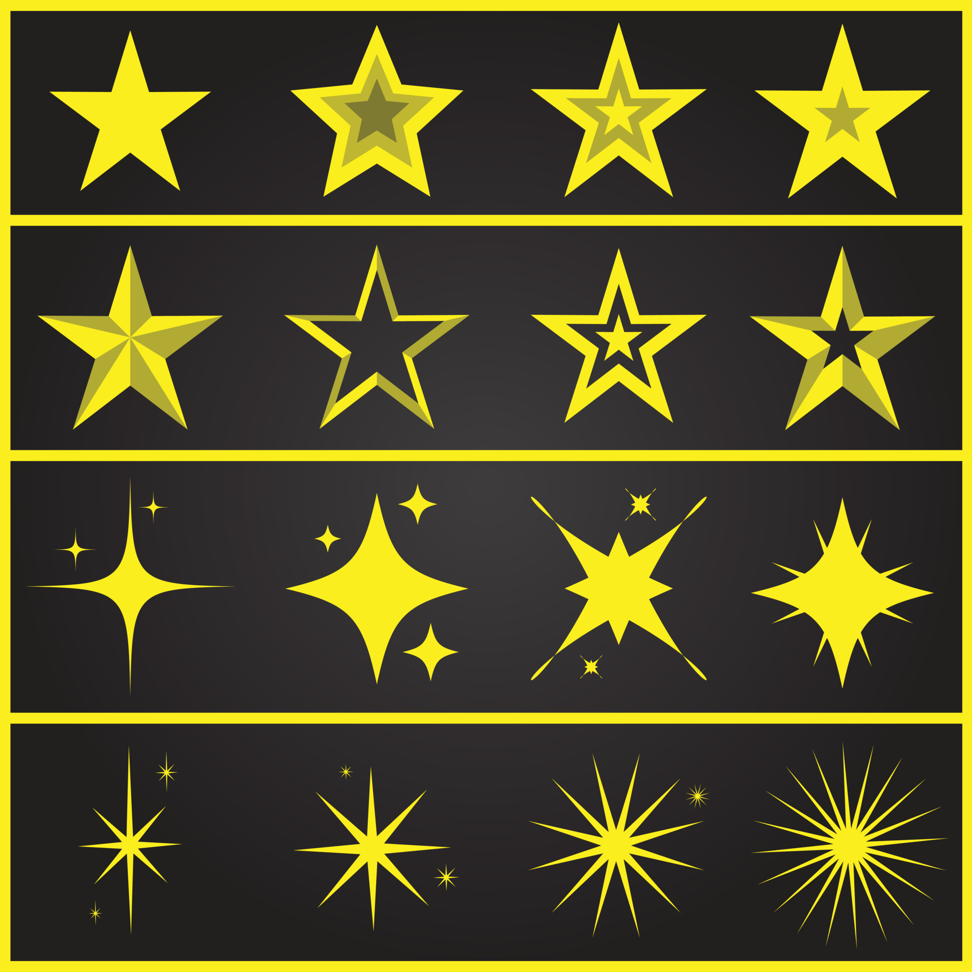 Yellow gold sparkling and twinkling symbols vector. The set of original vector stars sparkle ...