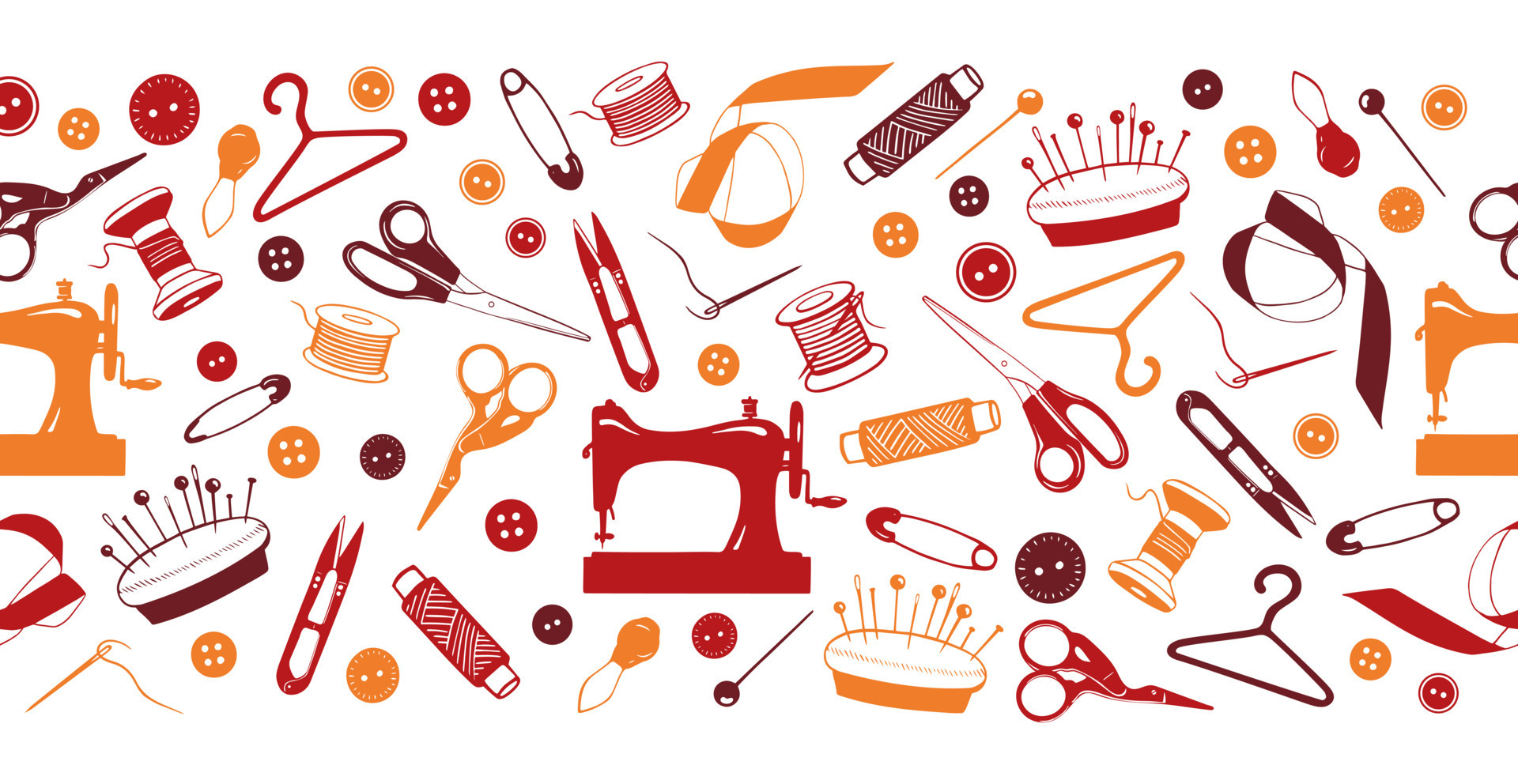 Sewing Tools Border Banner With Hand Drawn Elements Tailoring
